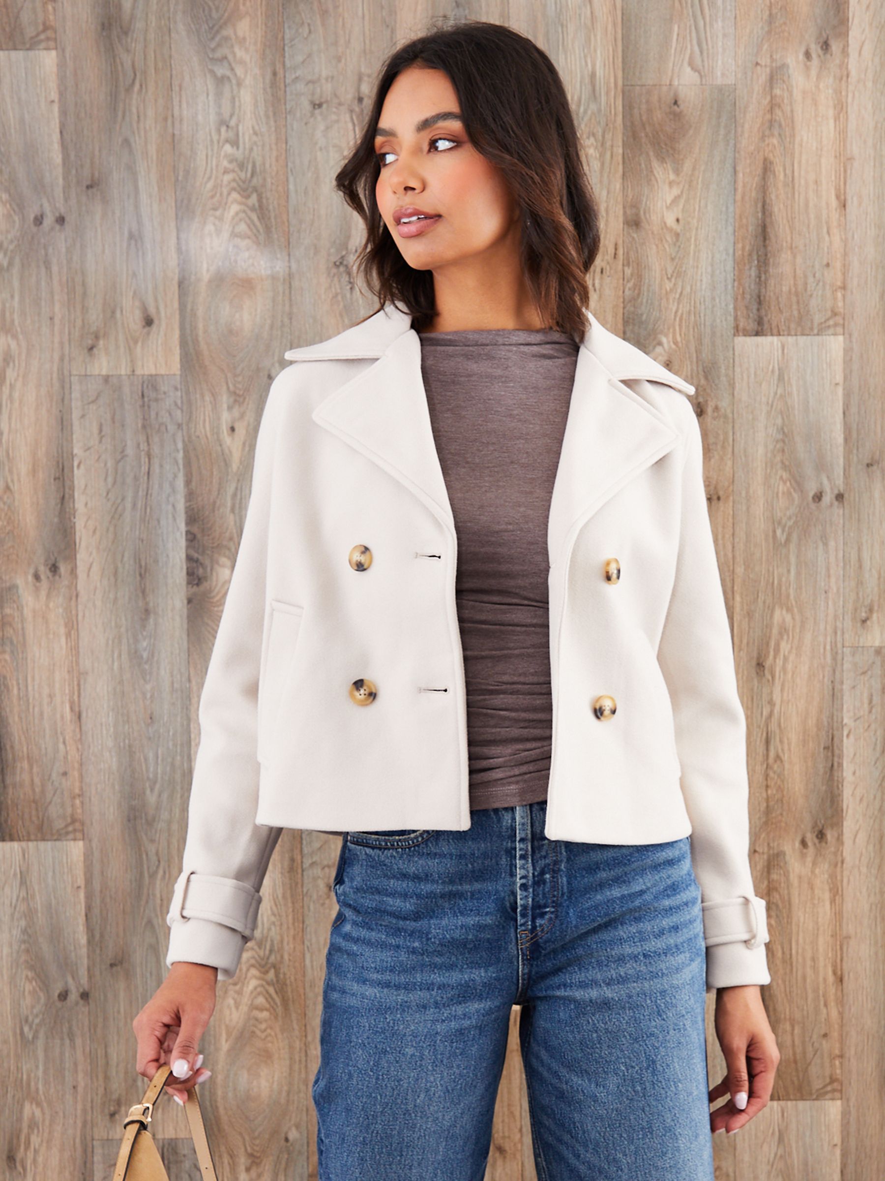 Buy Threadbare Cream Faux Wool Cropped Trench Coat from the Next UK ...