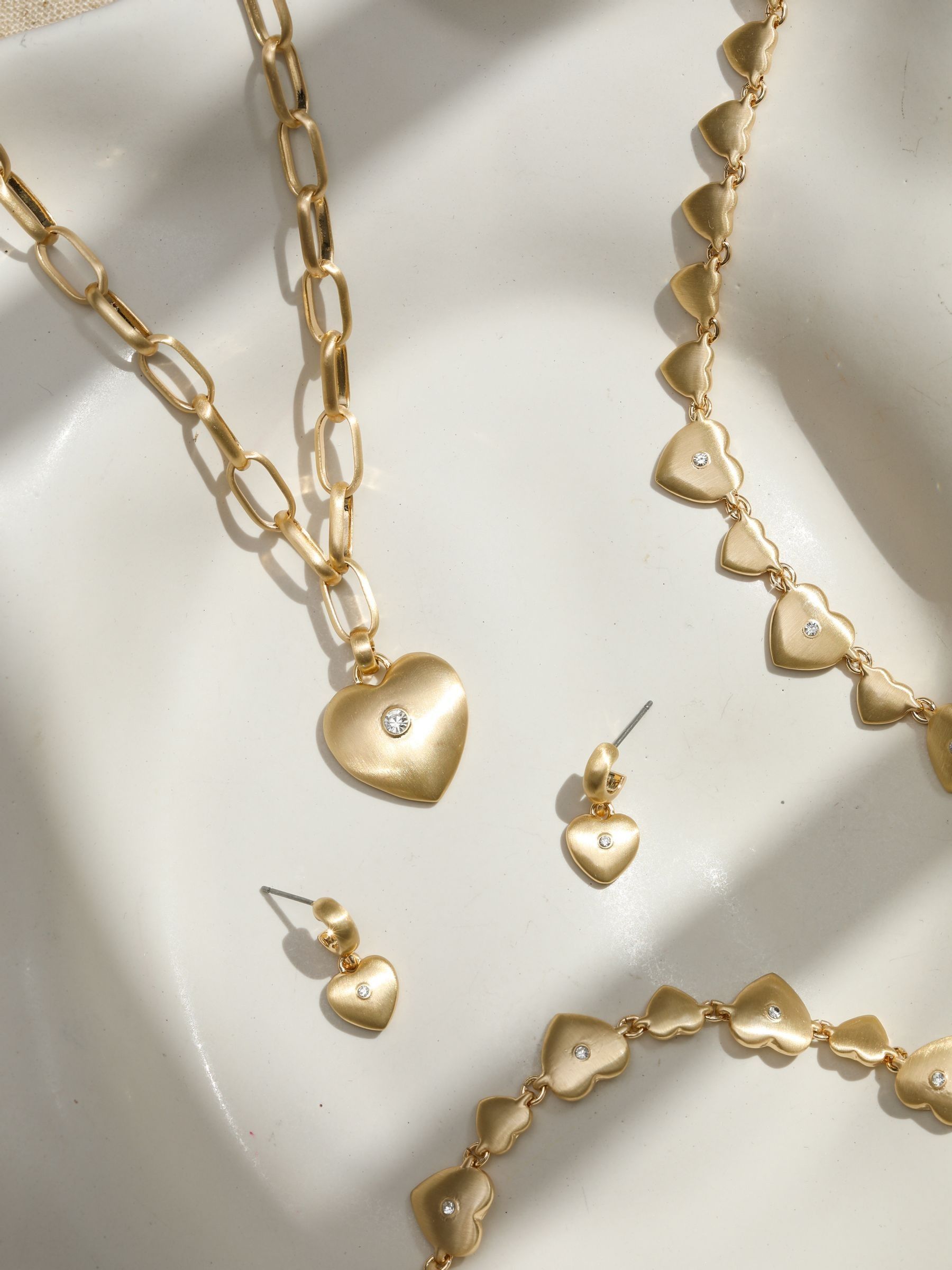 Buy Inicio Gold Tone Brushed Heart and Crystal Pendant Necklace from ...