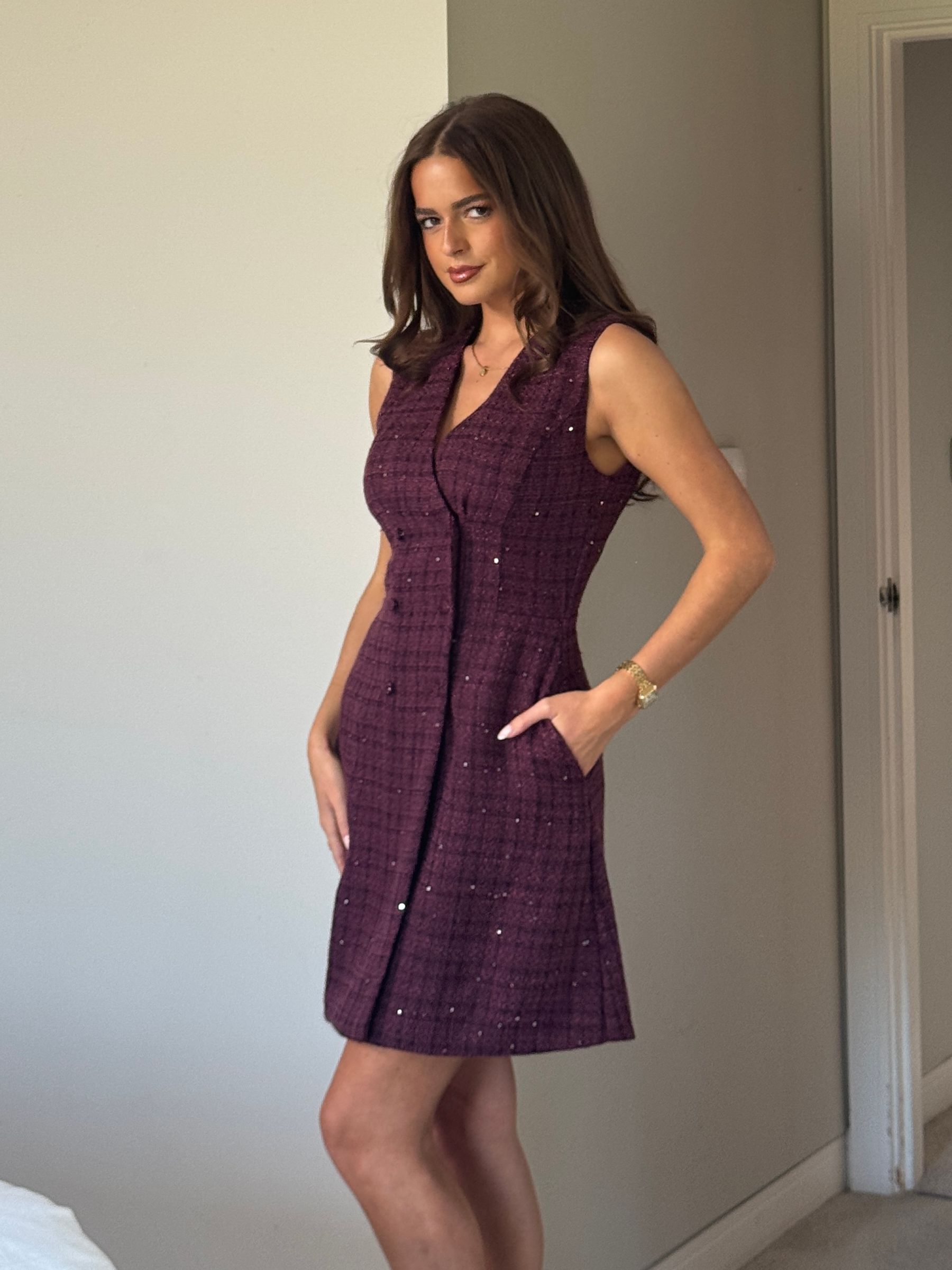 Buy Girl In Mind Purple Hazel Tailored Sequin Tweed Mini Dress from the ...
