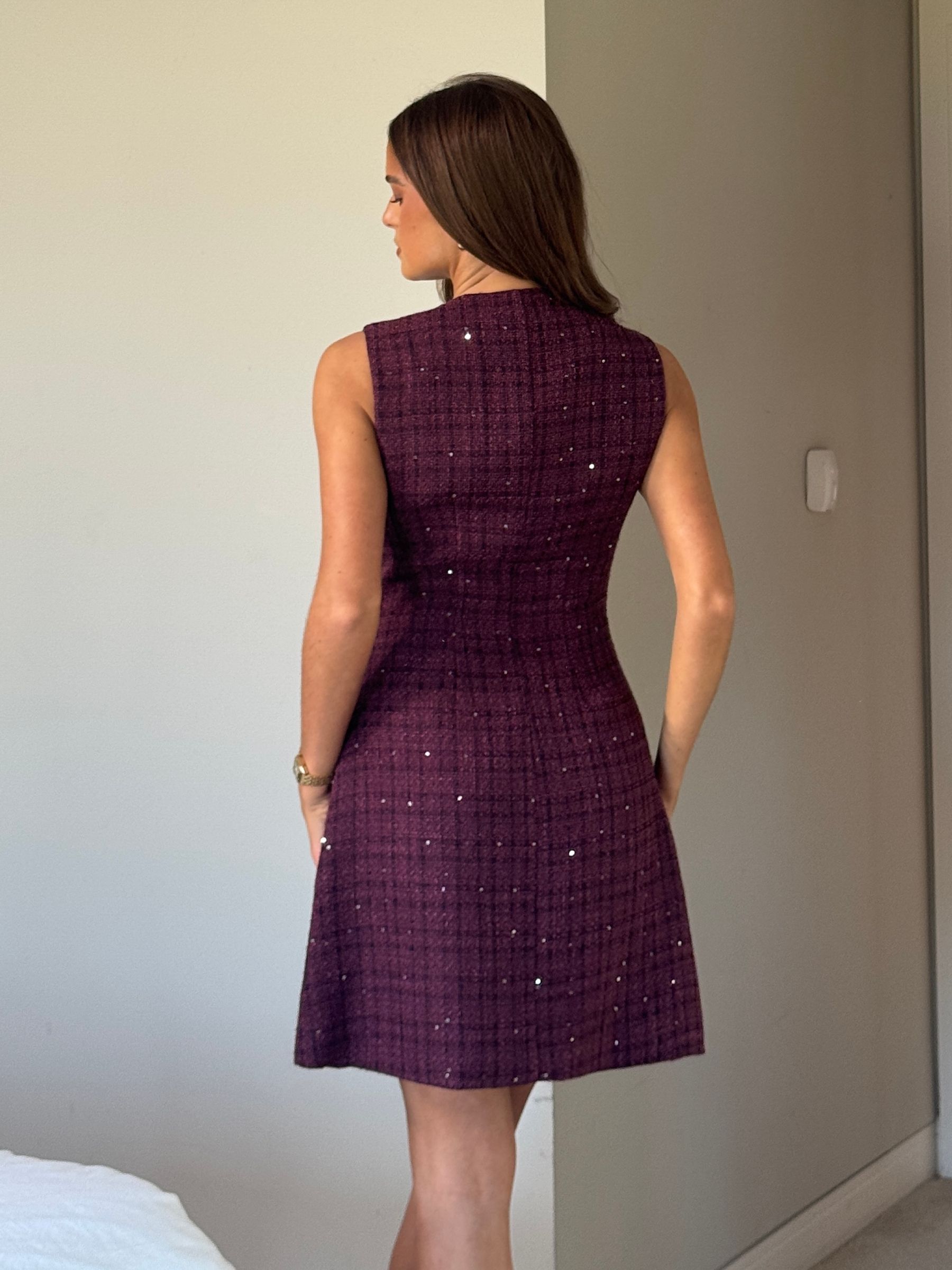 Buy Girl In Mind Purple Hazel Tailored Sequin Tweed Mini Dress from the ...