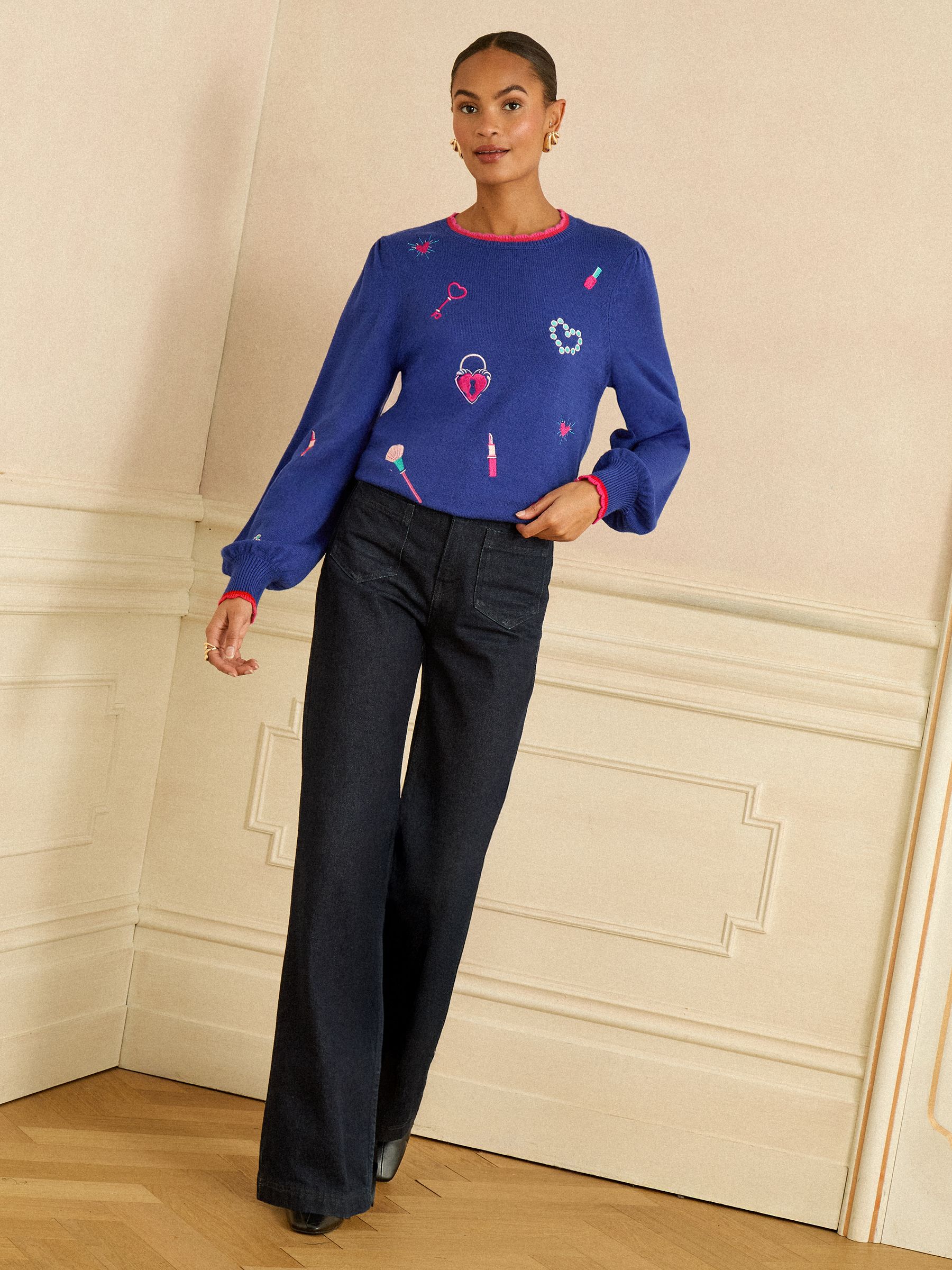 Buy Love & Roses Cobalt Blue Embroidered Detail Knitted Jumper from the ...