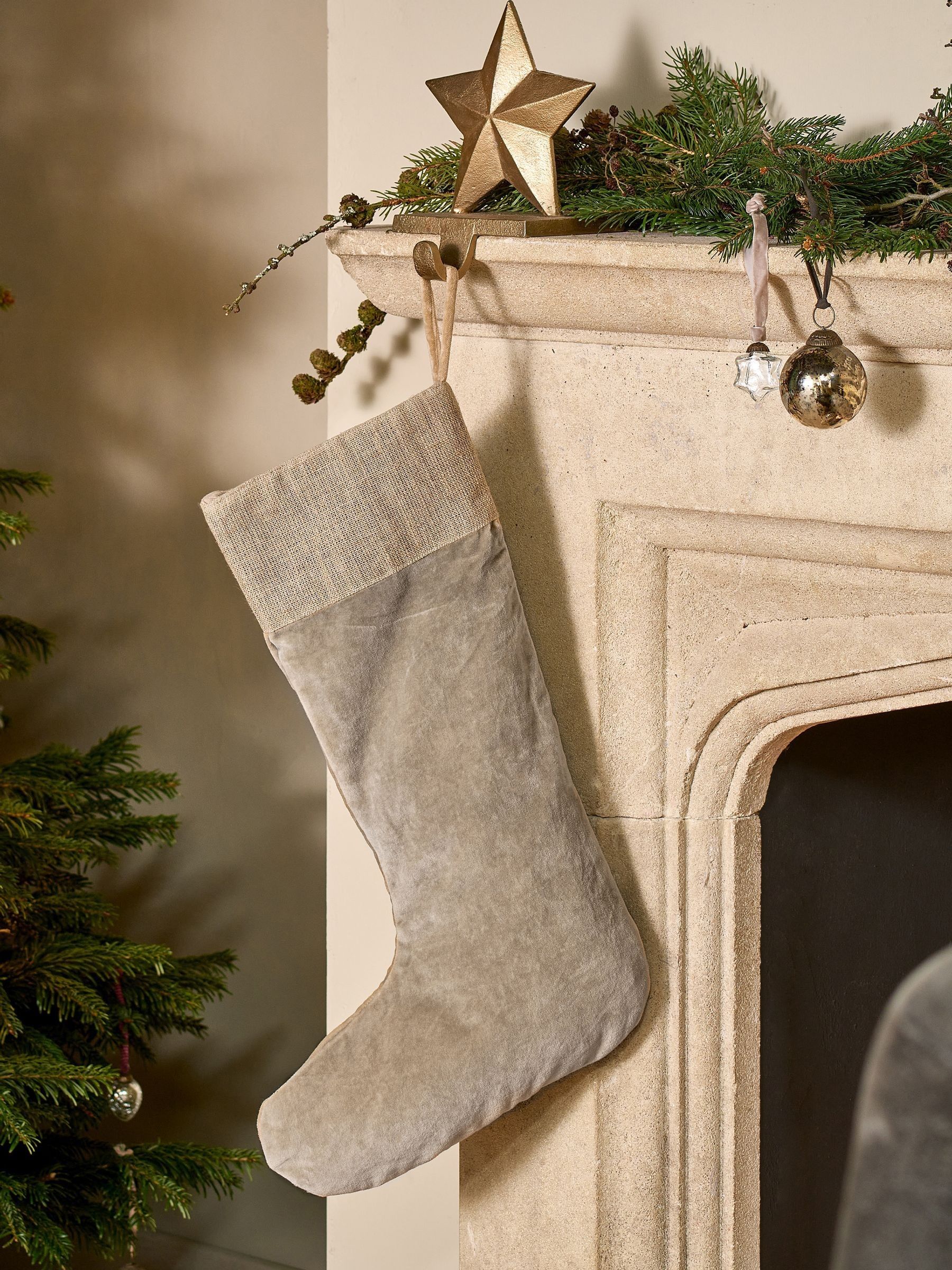 Buy Nkuku Grey Karru Cotton Velvet Christmas Stocking from the Next UK ...