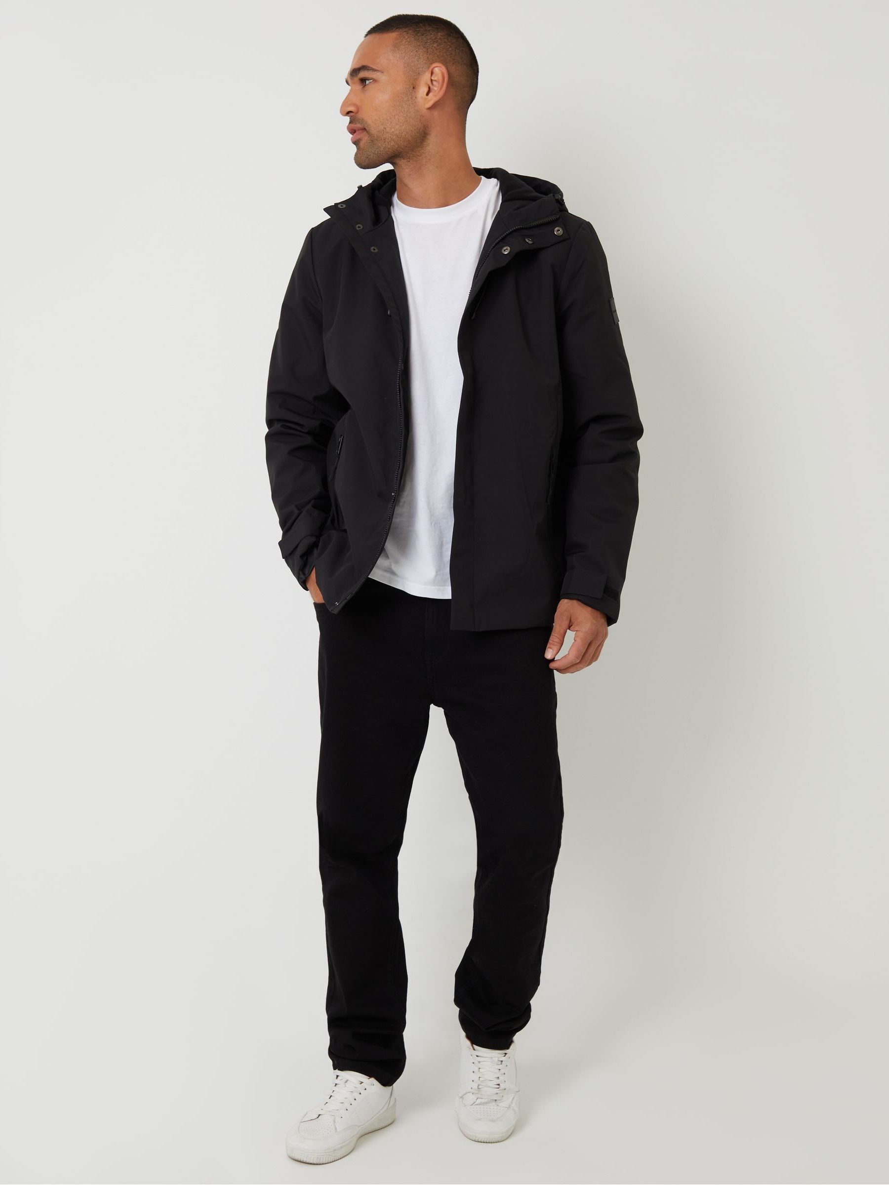Buy Threadbare Black Showerproof Hooded Microfleece Lined Jacket from ...