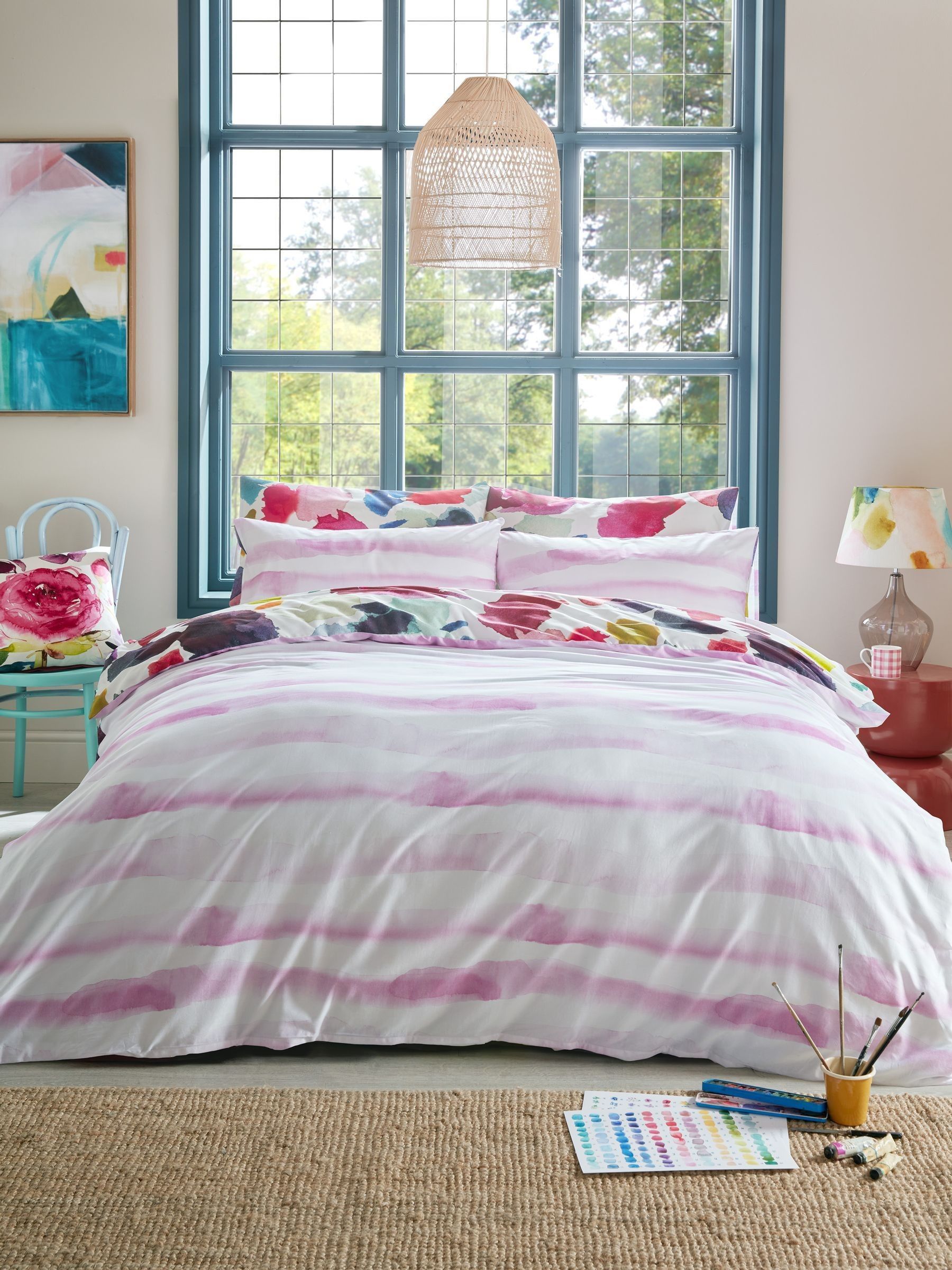 Buy Bluebellgray Fuchsia Pink Abstract 250 Thread Count Duvet Cover and ...