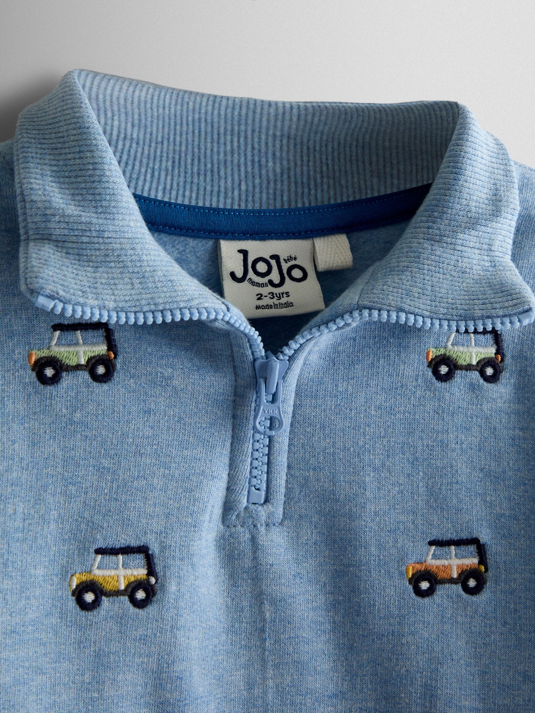 Buy JoJo Maman Bébé Blue Jeep Embroidered Half Zip Sweatshirt from the ...