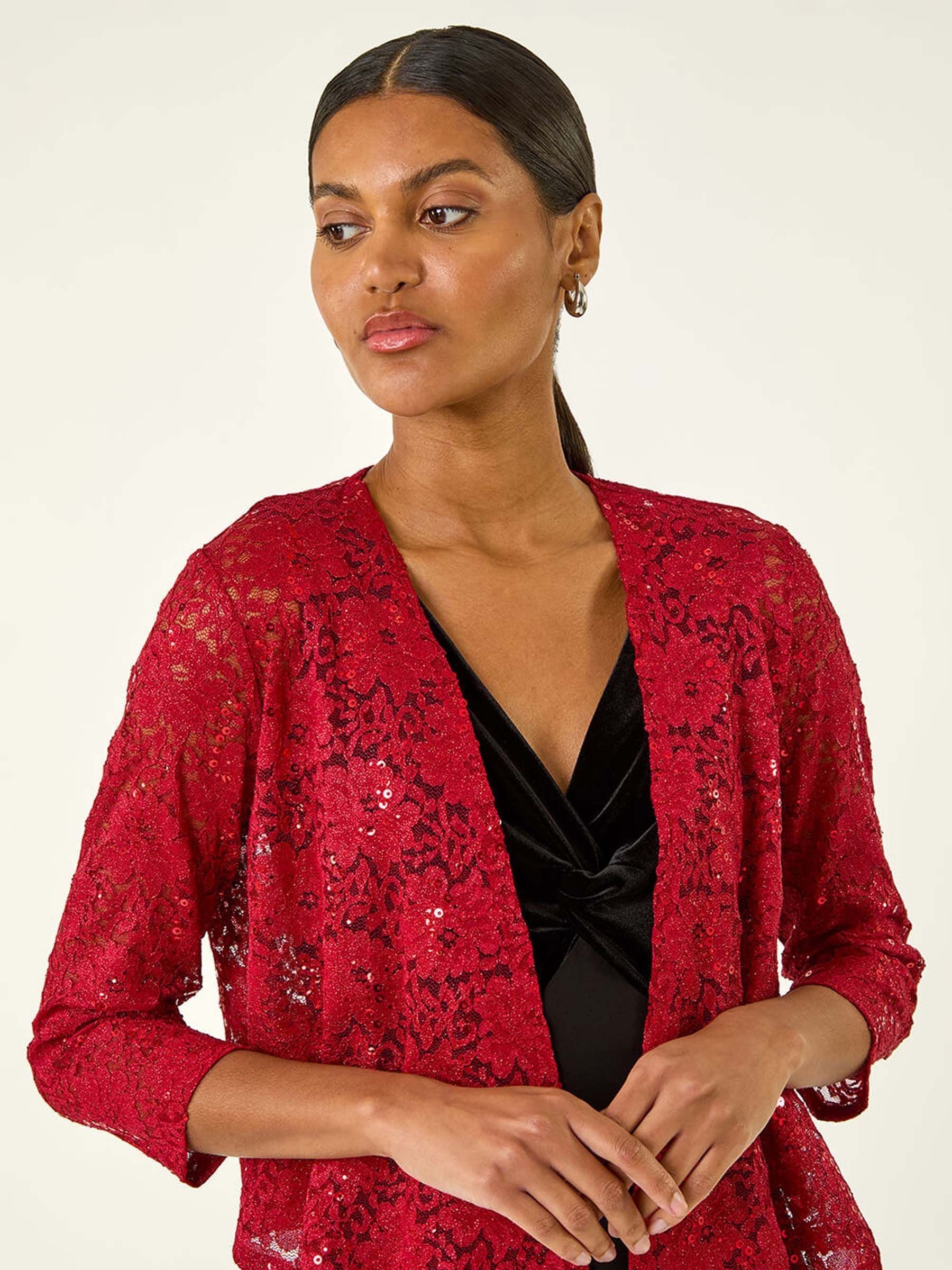 Buy Roman Red Glitter Sequin Lace Cardigan Top from the Next UK online shop