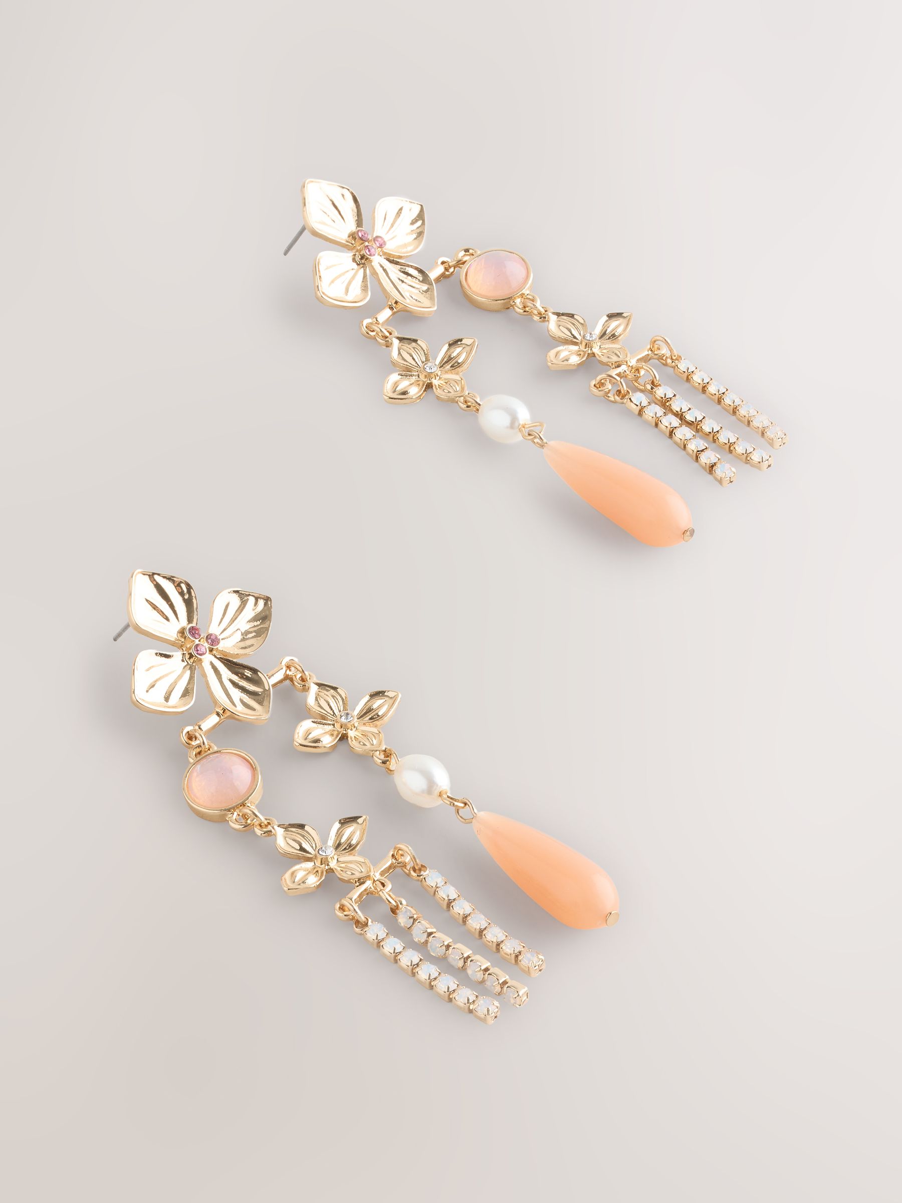 Buy Gold Tone Floral Drop Stud Earrings from the Next UK online shop