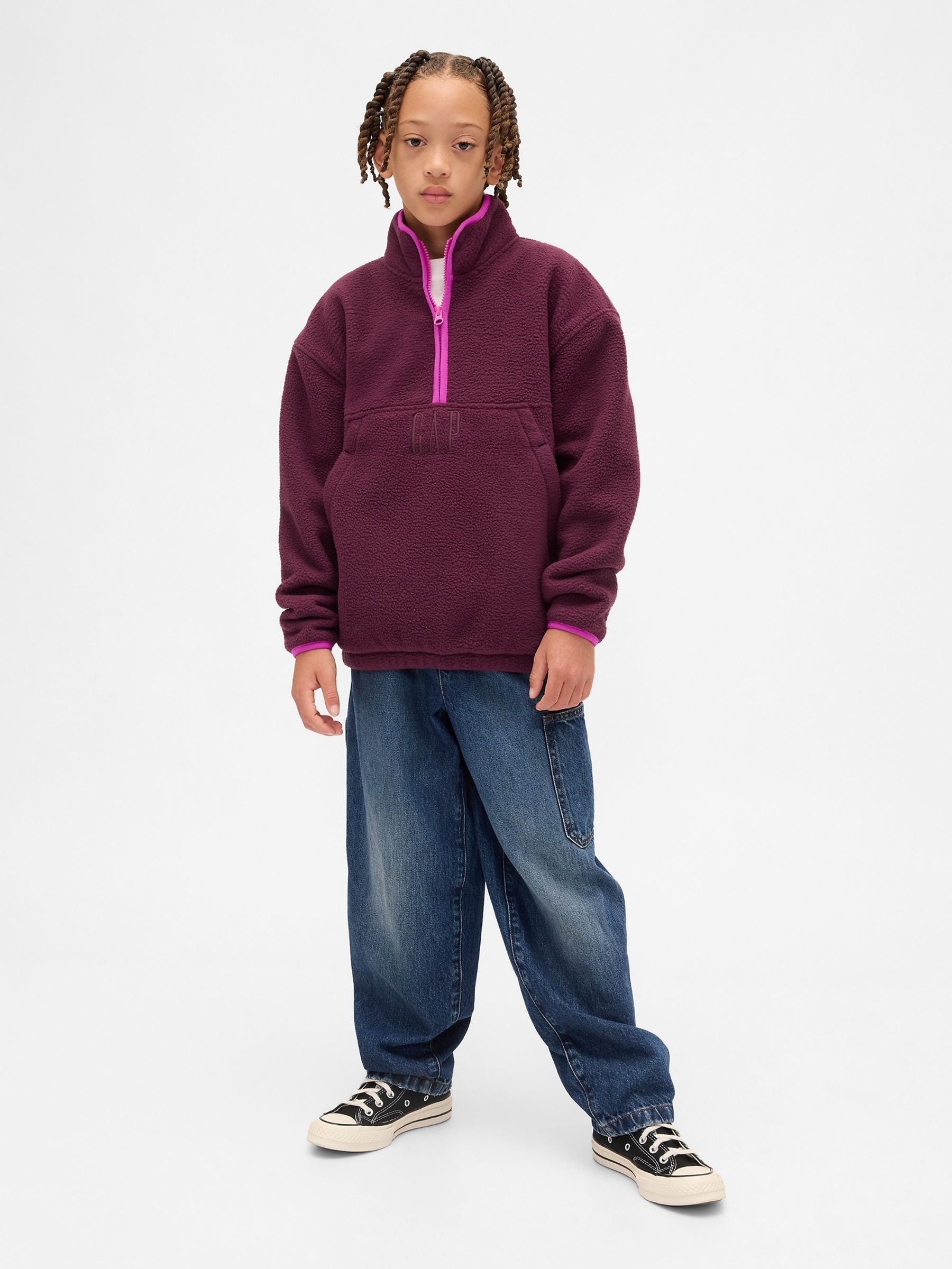 Buy Gap Burgundy Red Sherpa Logo Half-Zip Pullover Sweatshirt (4-13yrs ...