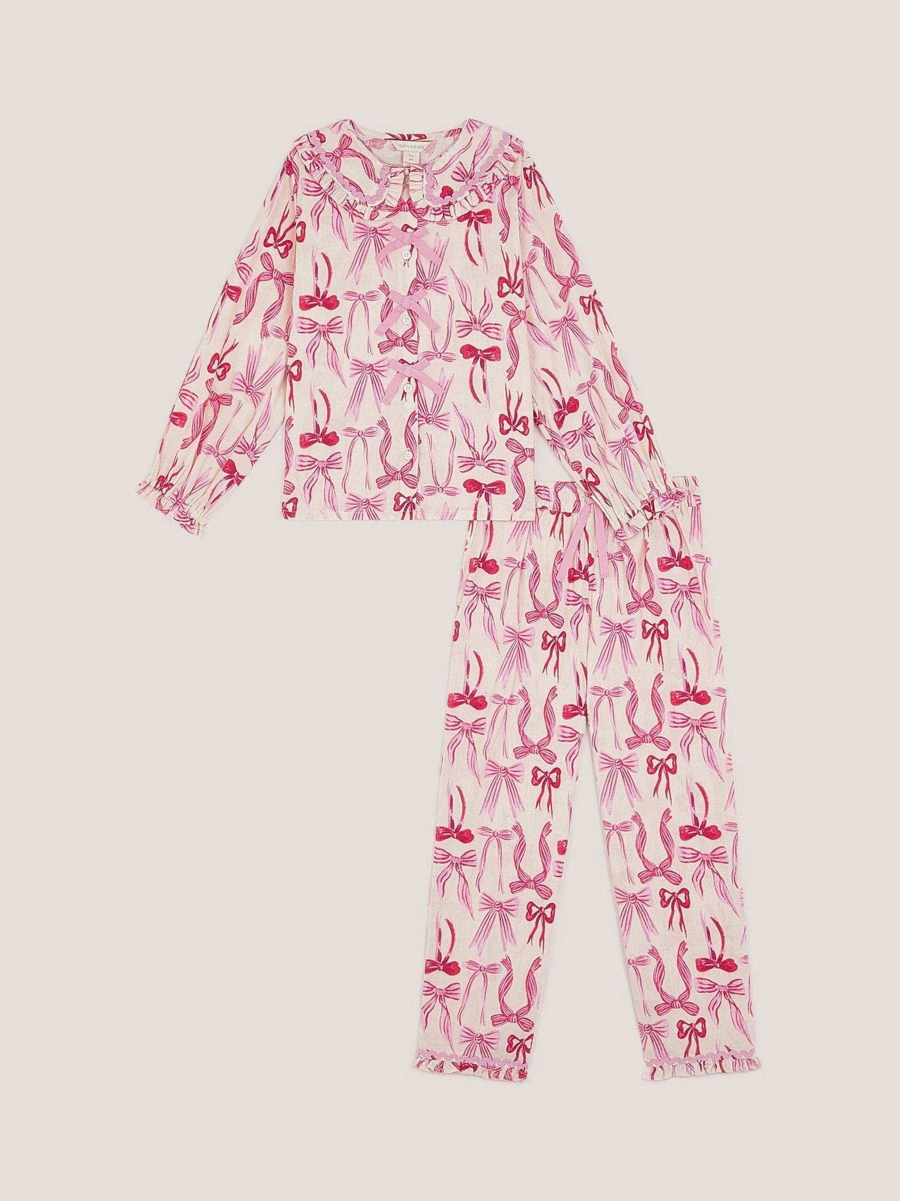 Buy Monsoon Cream Bow Print Long Pyjamas Set from the Next UK online shop
