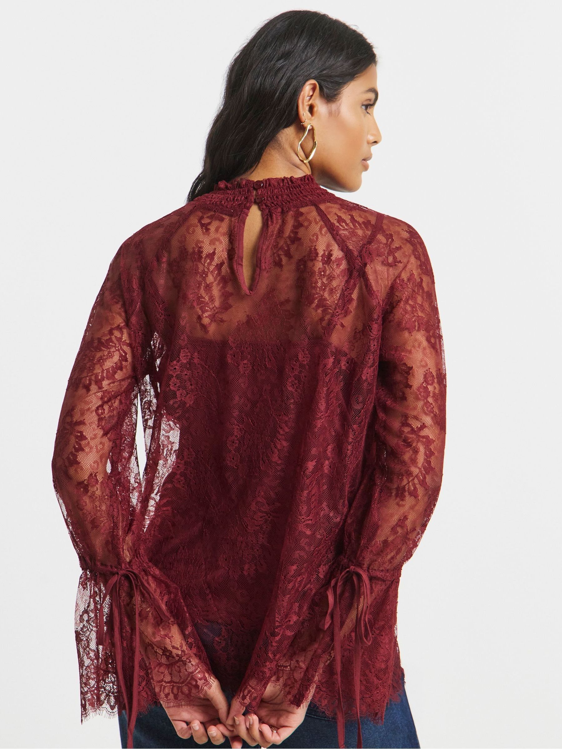 Buy Simply Be Red Eyelash Lace Top With Sleeve Detail from Next Ireland