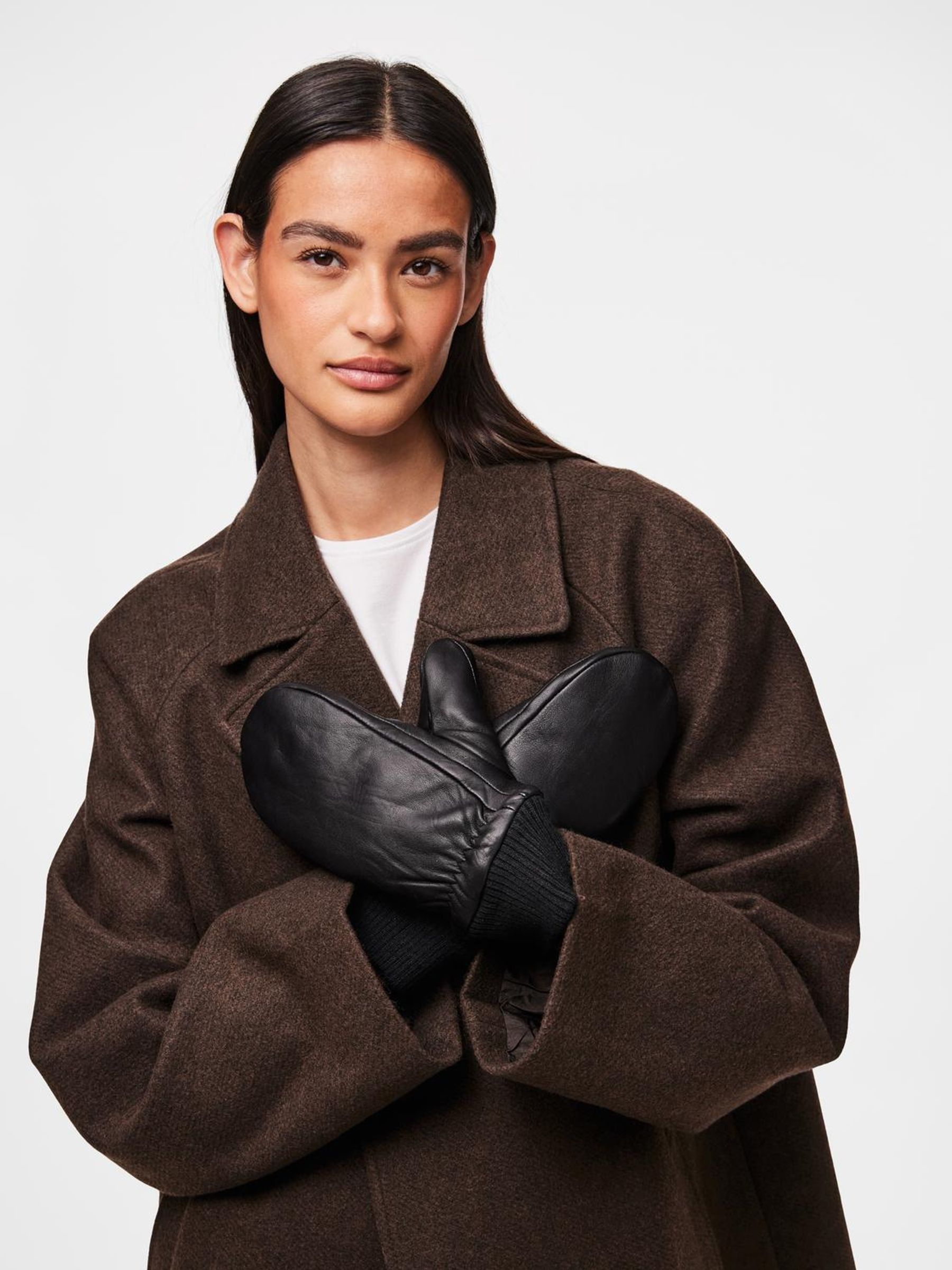 Buy PIECES Black Leather Mittens from Next Greece