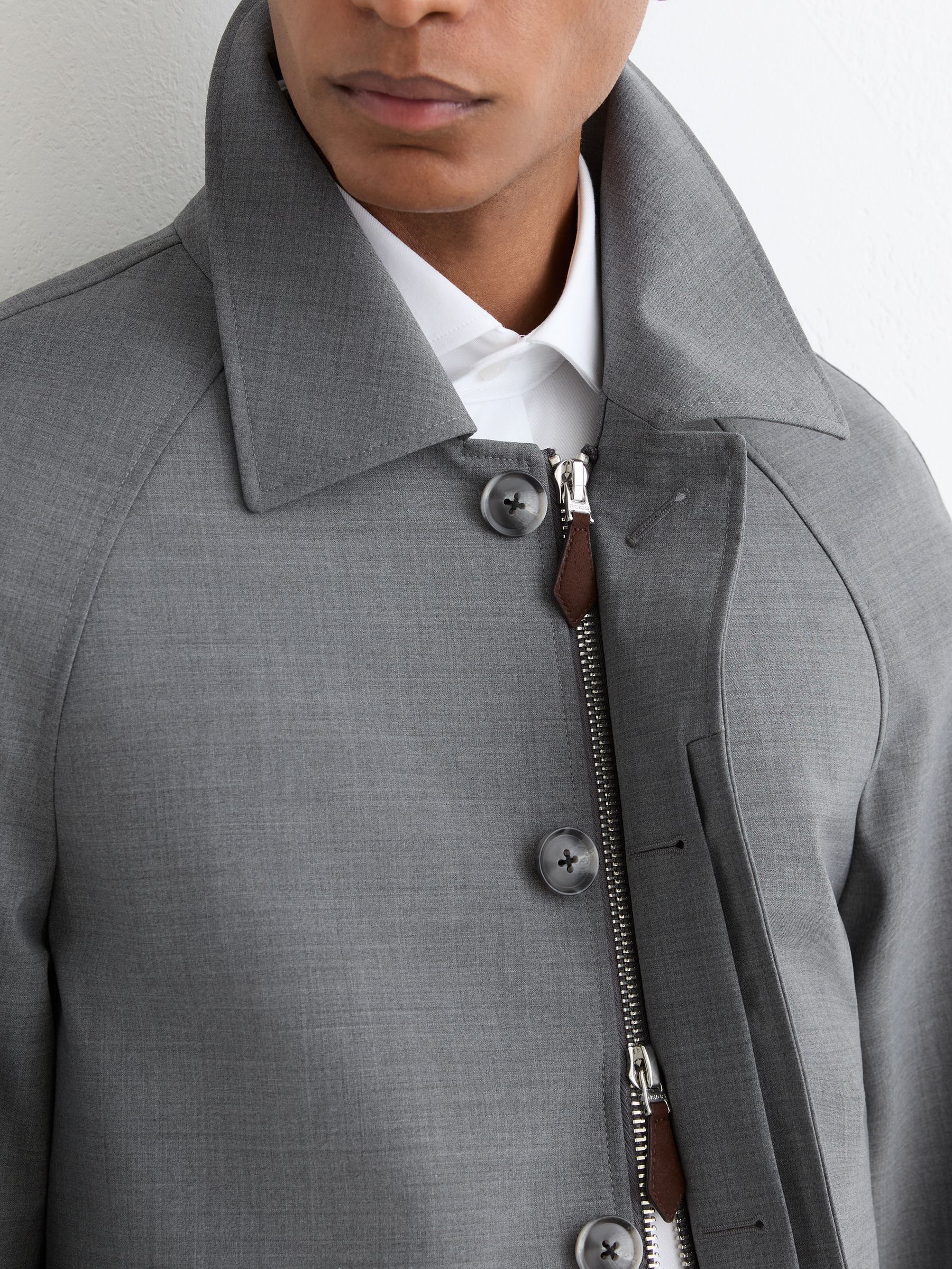 Buy Reiss Grey Canton Single-Breasted Raglan Raincoat with Wool from ...