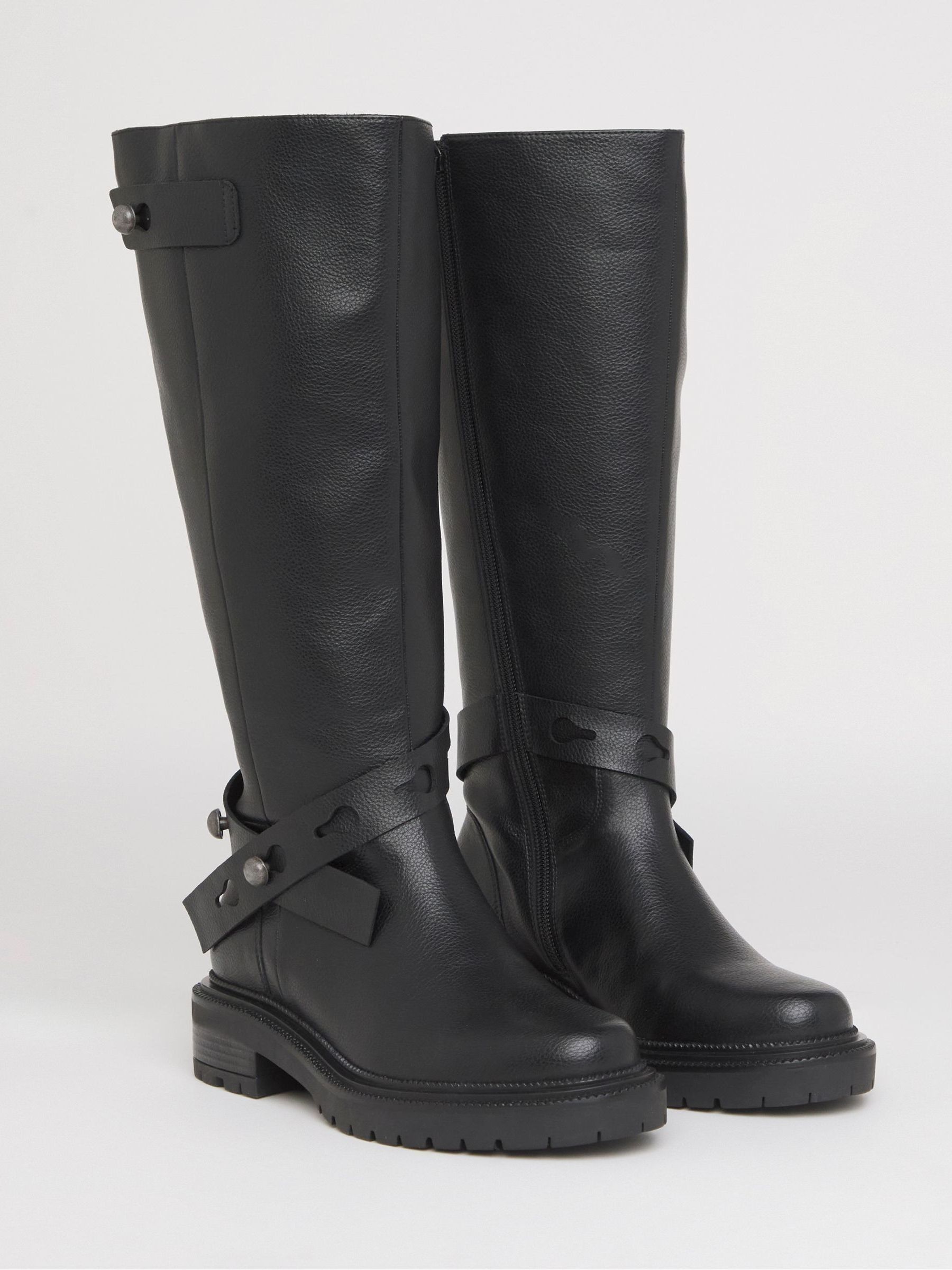 Buy Simply Be Black PU Extra Wide Fit Casual Knee High Boots With Wrap ...