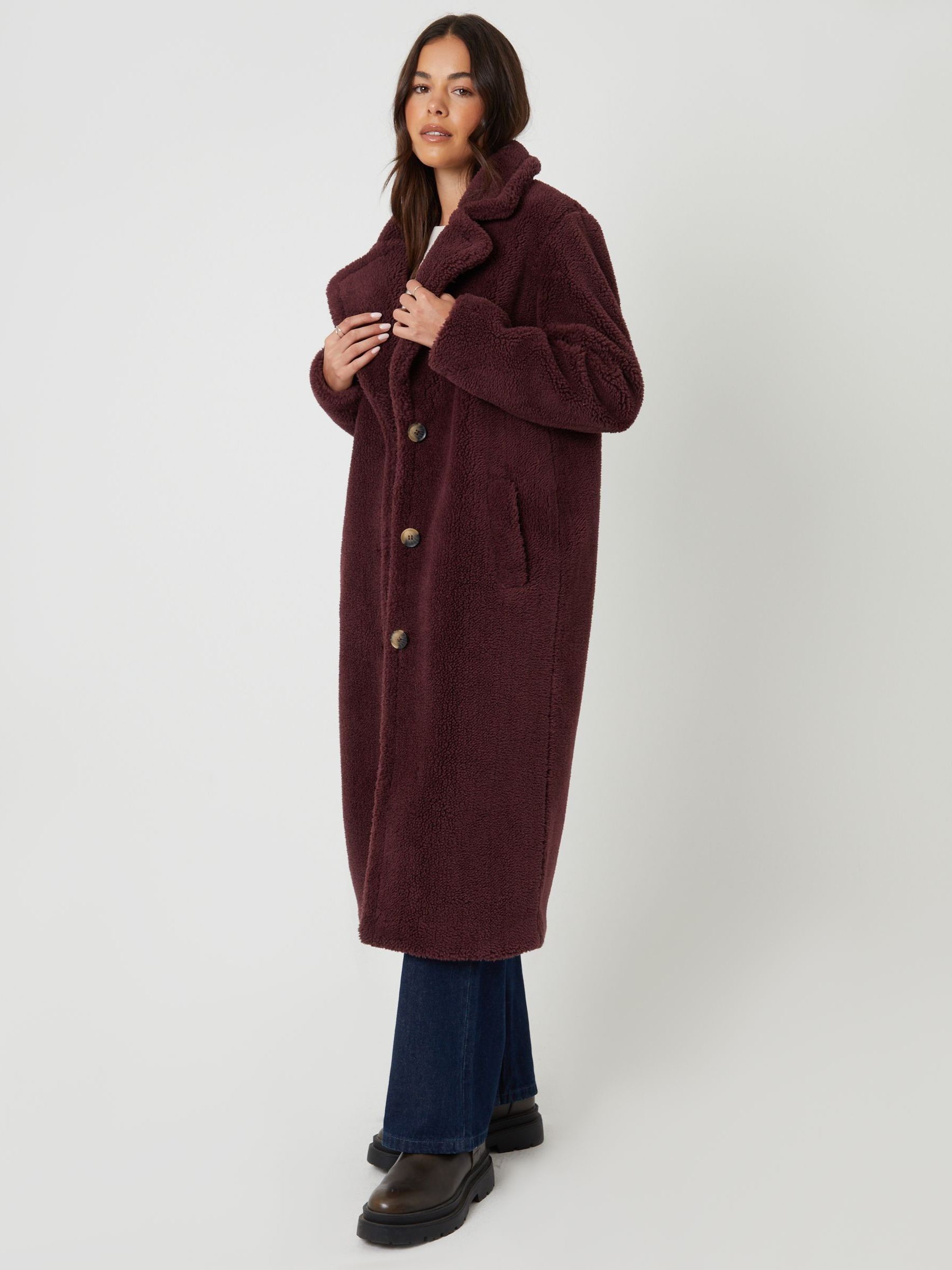 Buy Threadbare Burgundy Longline Borg Coat from the Next UK online shop