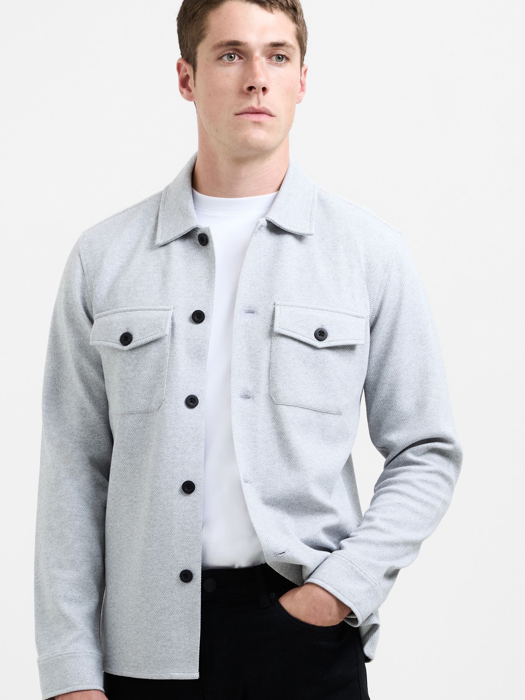 Buy French Connection Grey Canvas Jersey Chest Pocket Button-Up ...