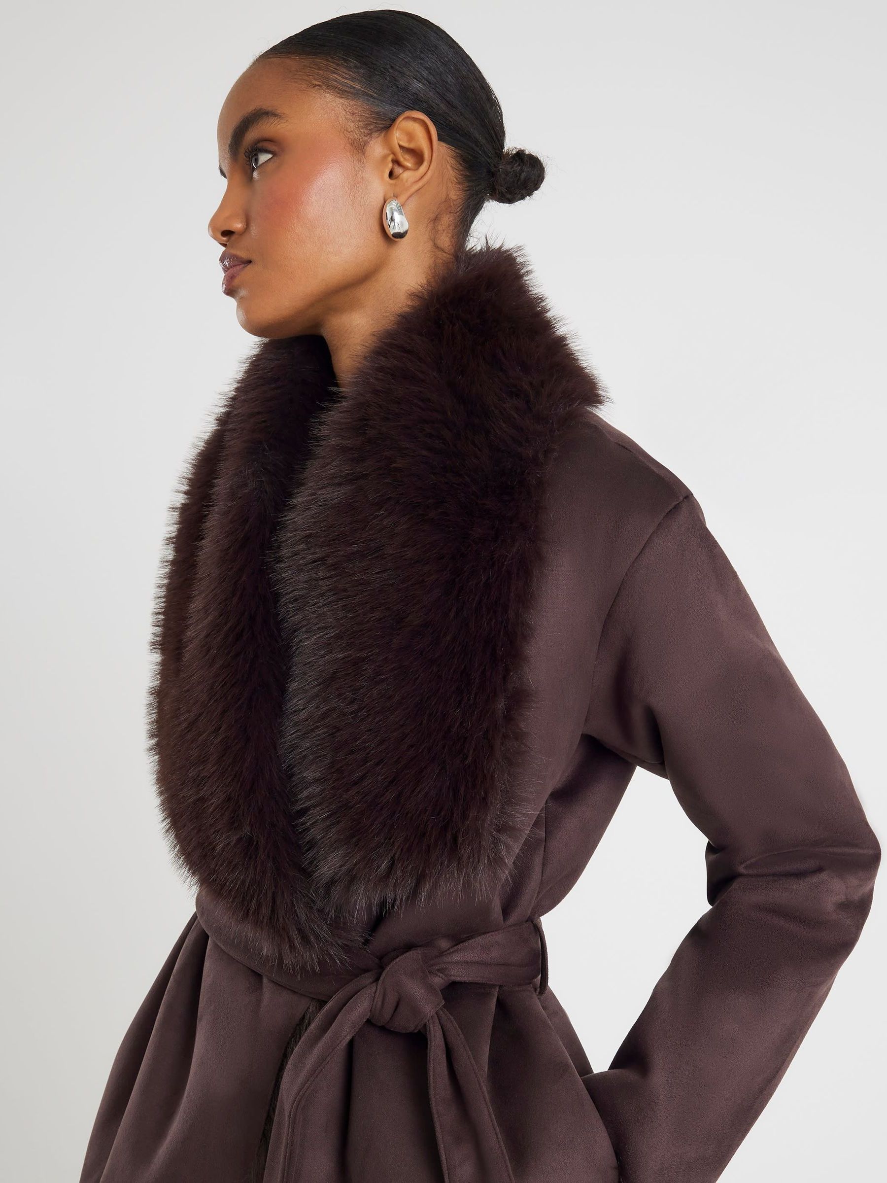 Buy River Island Brown Waterfall Faux Fur Coat from Next Saudi Arabia