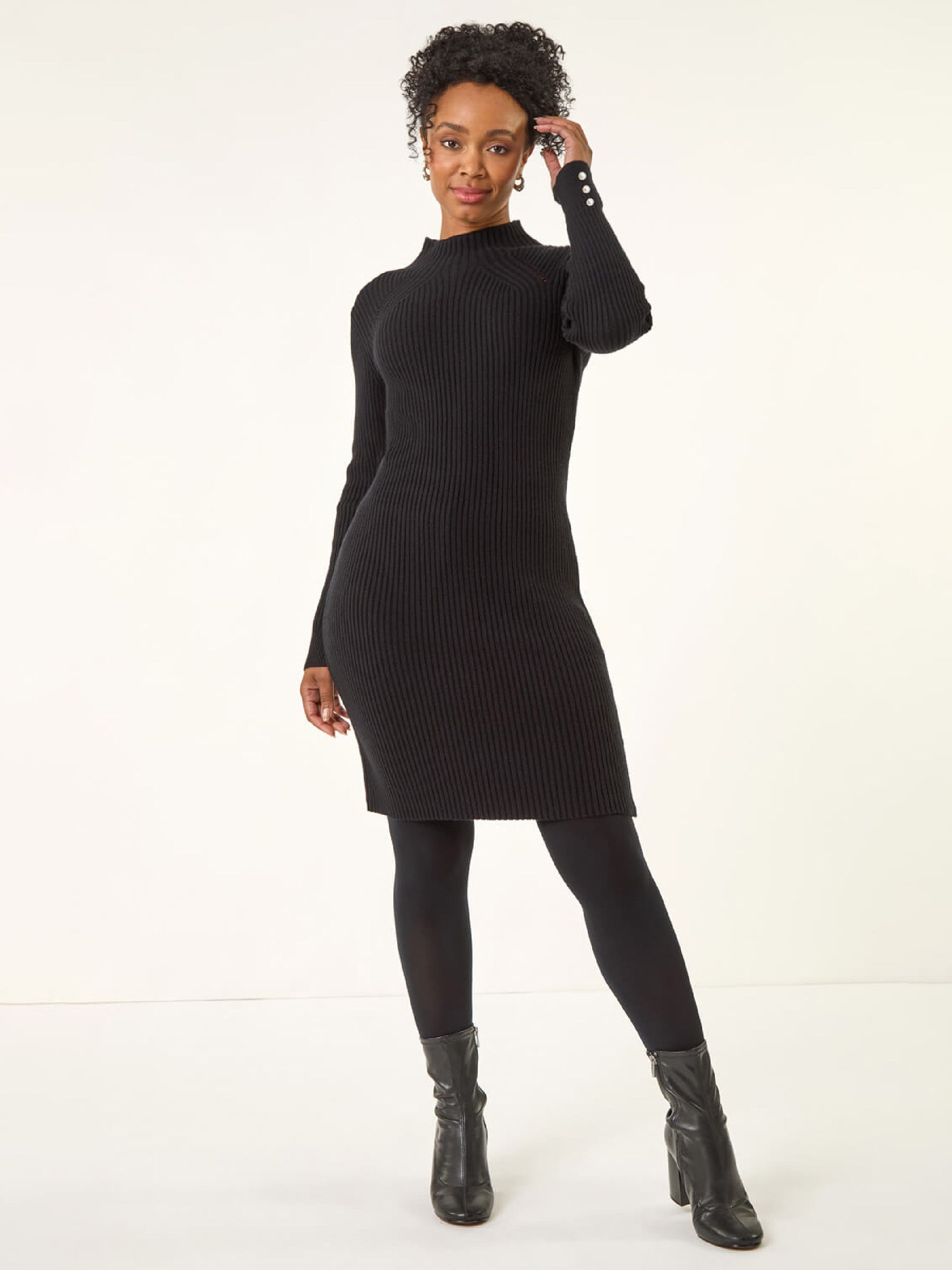 Buy Roman Black Petite Pearl Knitted Midi Dress from Next Canada