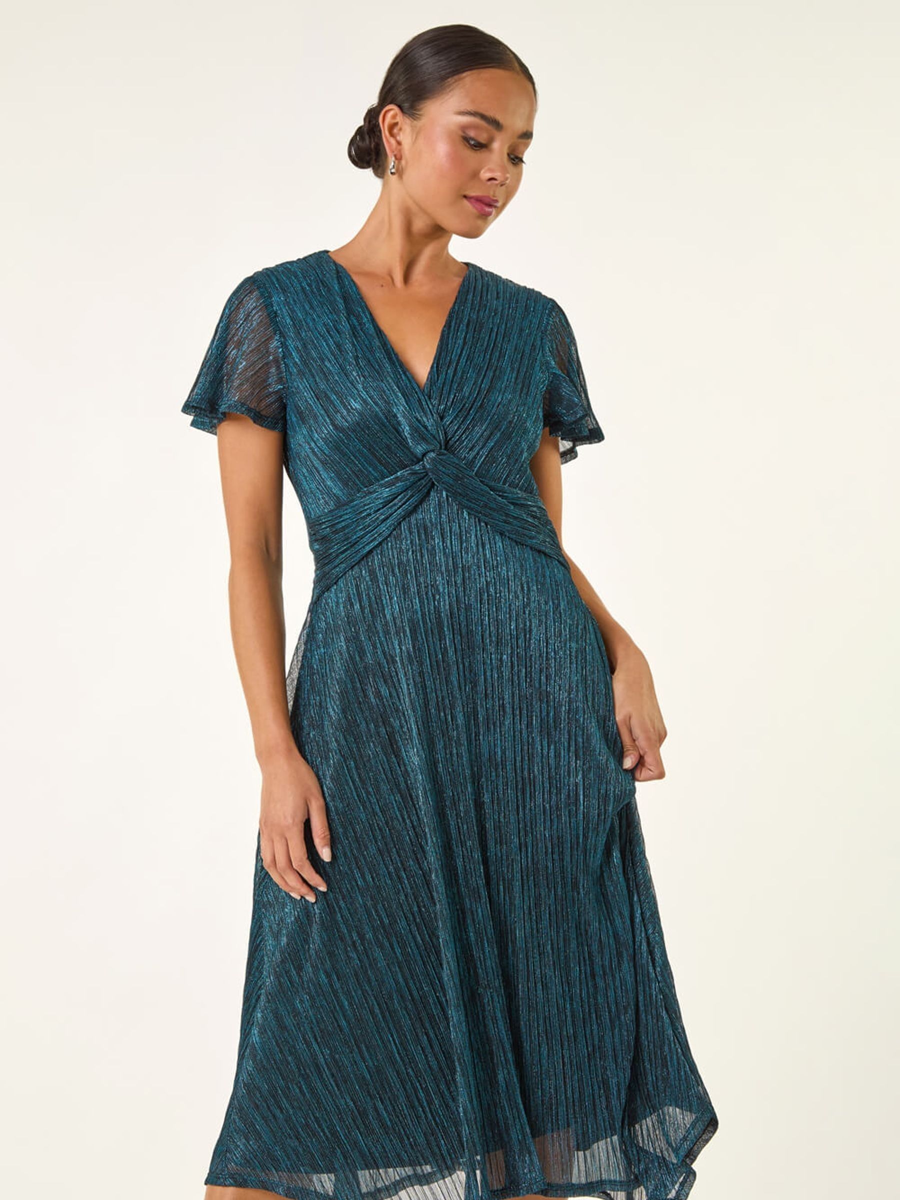 Buy Roman Blue Petite Shimmer Twist Front Midi Dress from the Next UK ...