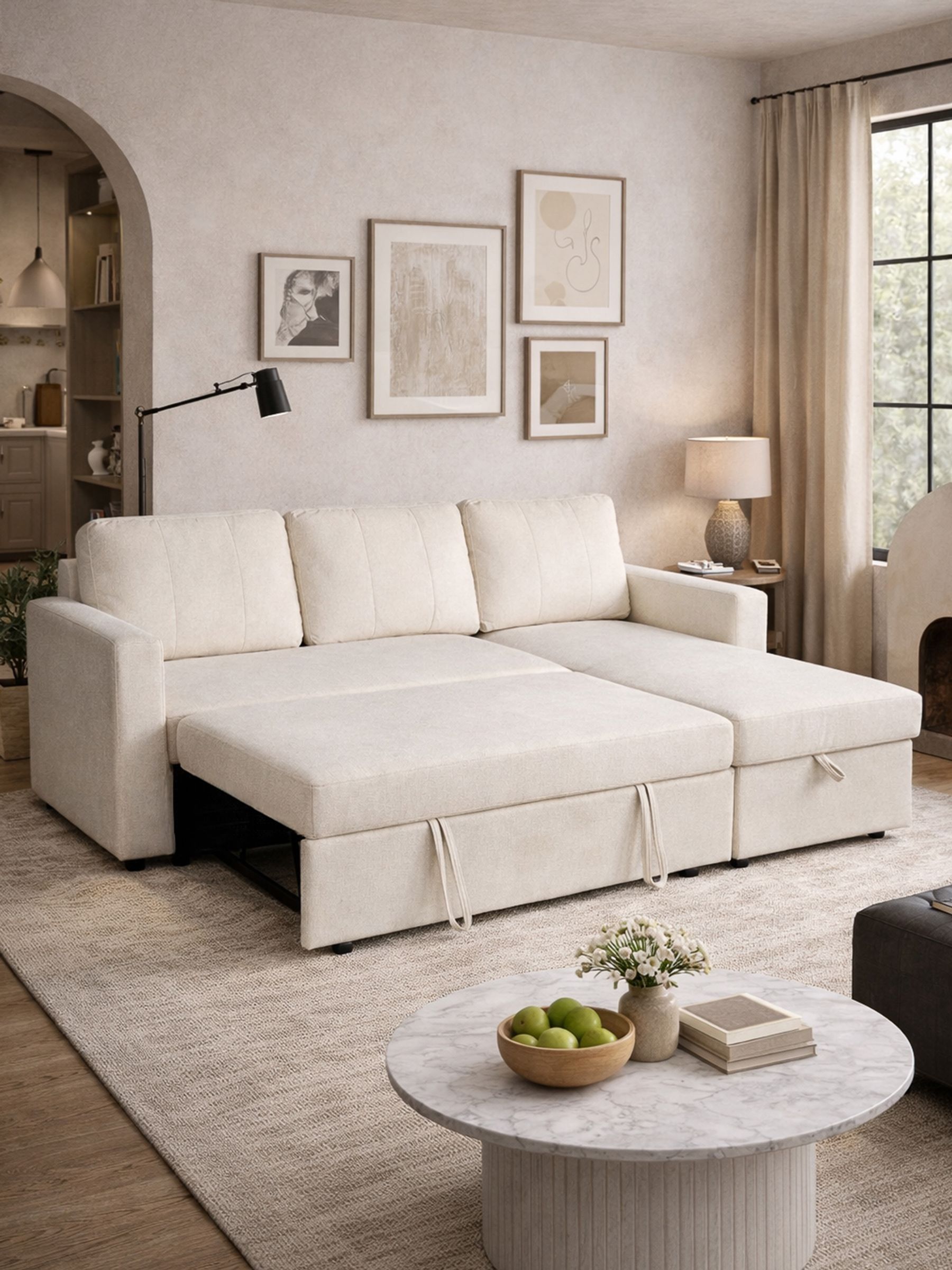 Buy Aspire Furniture Natural Nexis Corner Storage Sofa Bed with Right ...