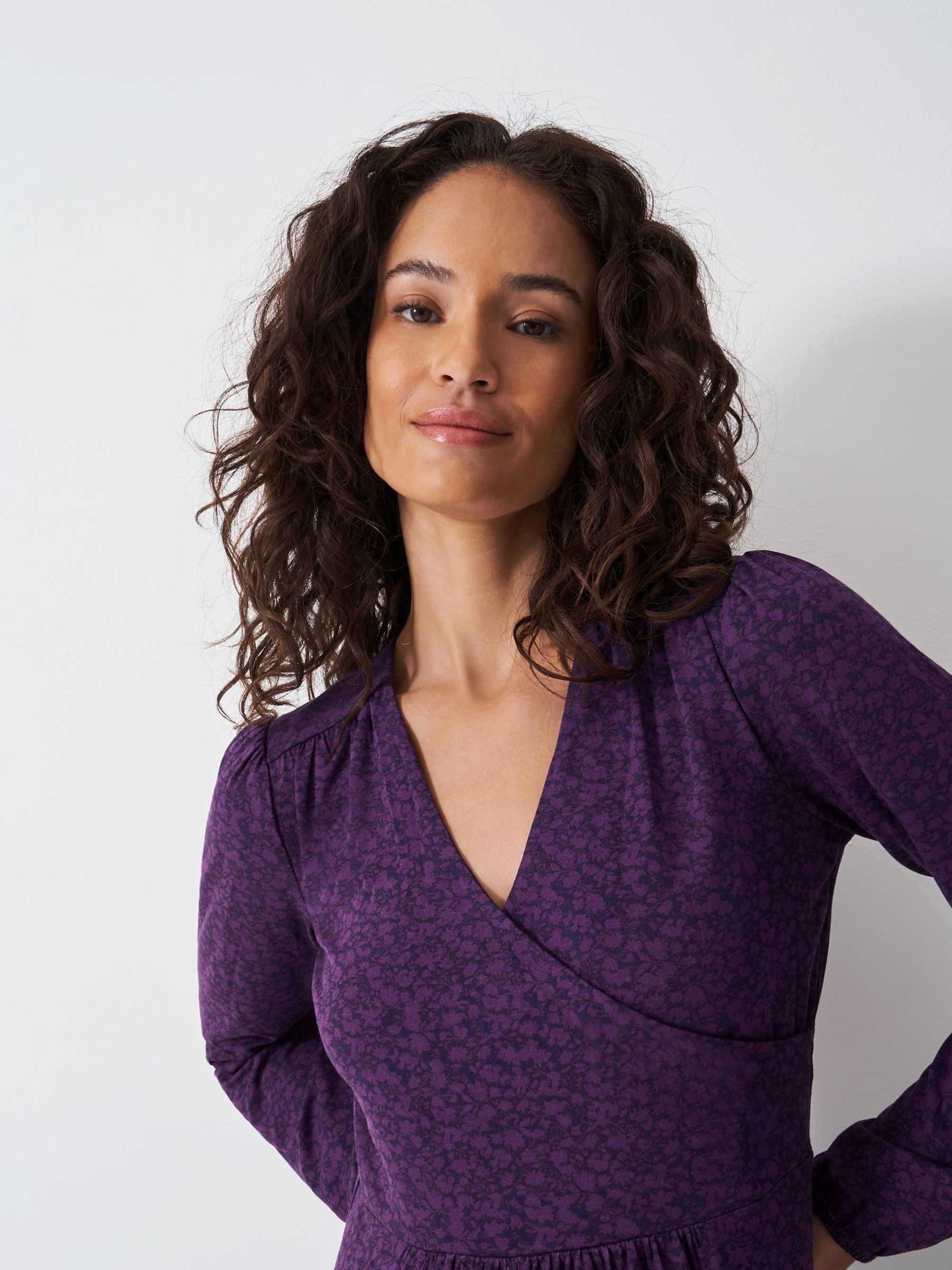 Buy Crew Clothing Purple Printed Long Sleeve Jersey Wrap Dress from the ...