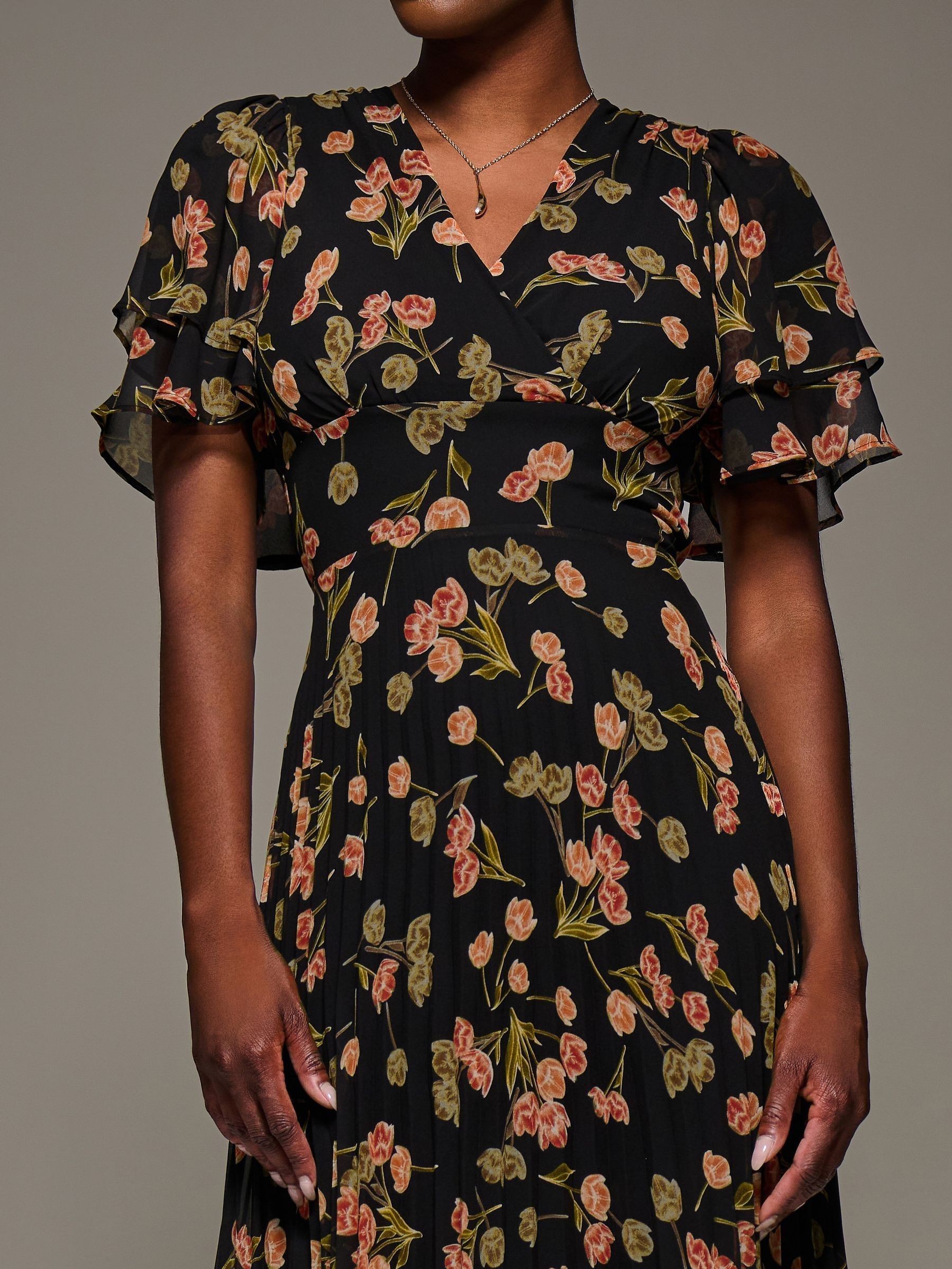 Buy Jolie Moi Black Angel Sleeve Pleated Chiffon Midaxi Dress from Next ...