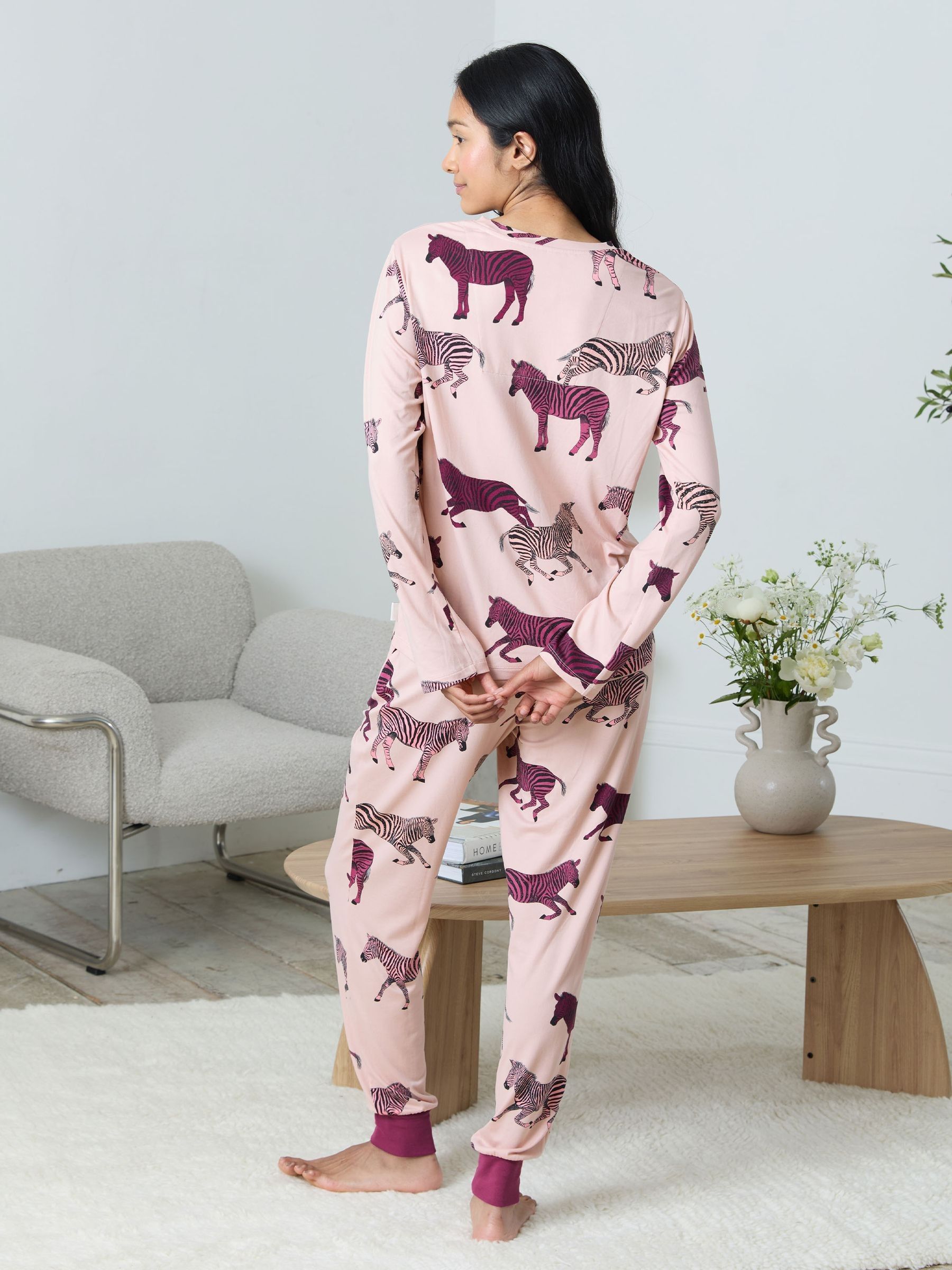 Buy Chelsea Peers Pink Trouser Zebra Print Short Pyjamas Set from Next ...