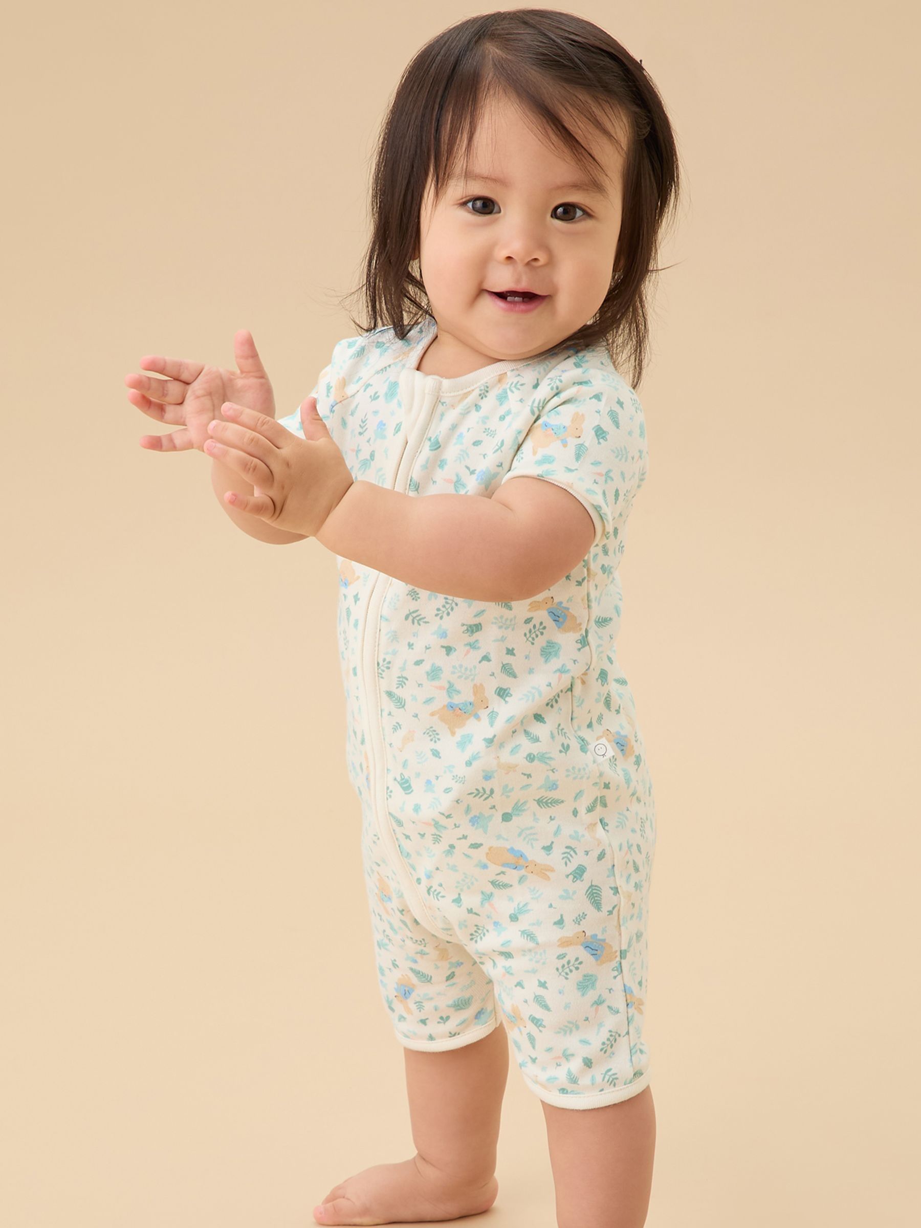 Buy MORI Cream Peter Rabbit Short Sleeve Zip Up Rompersuit from the ...
