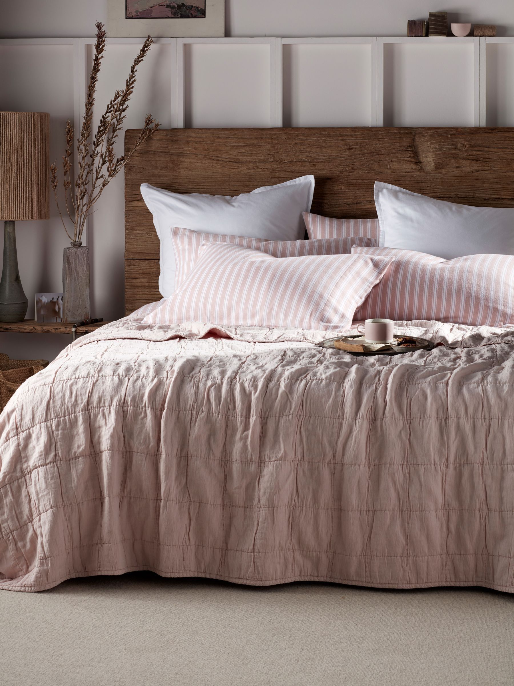 Buy Secret Linen Store Blush Pink Finn 100% Quilted Throw from the Next ...