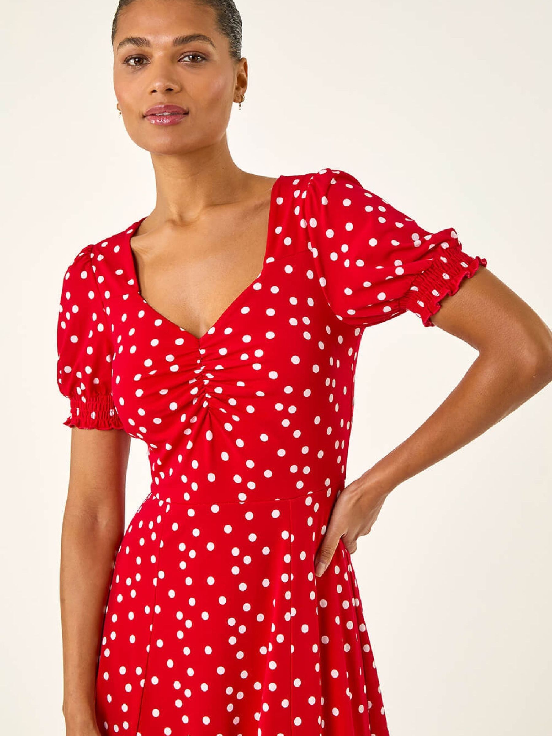 Buy Roman Red Spot Print Sweetheart Neck Midi Dress from Next Germany
