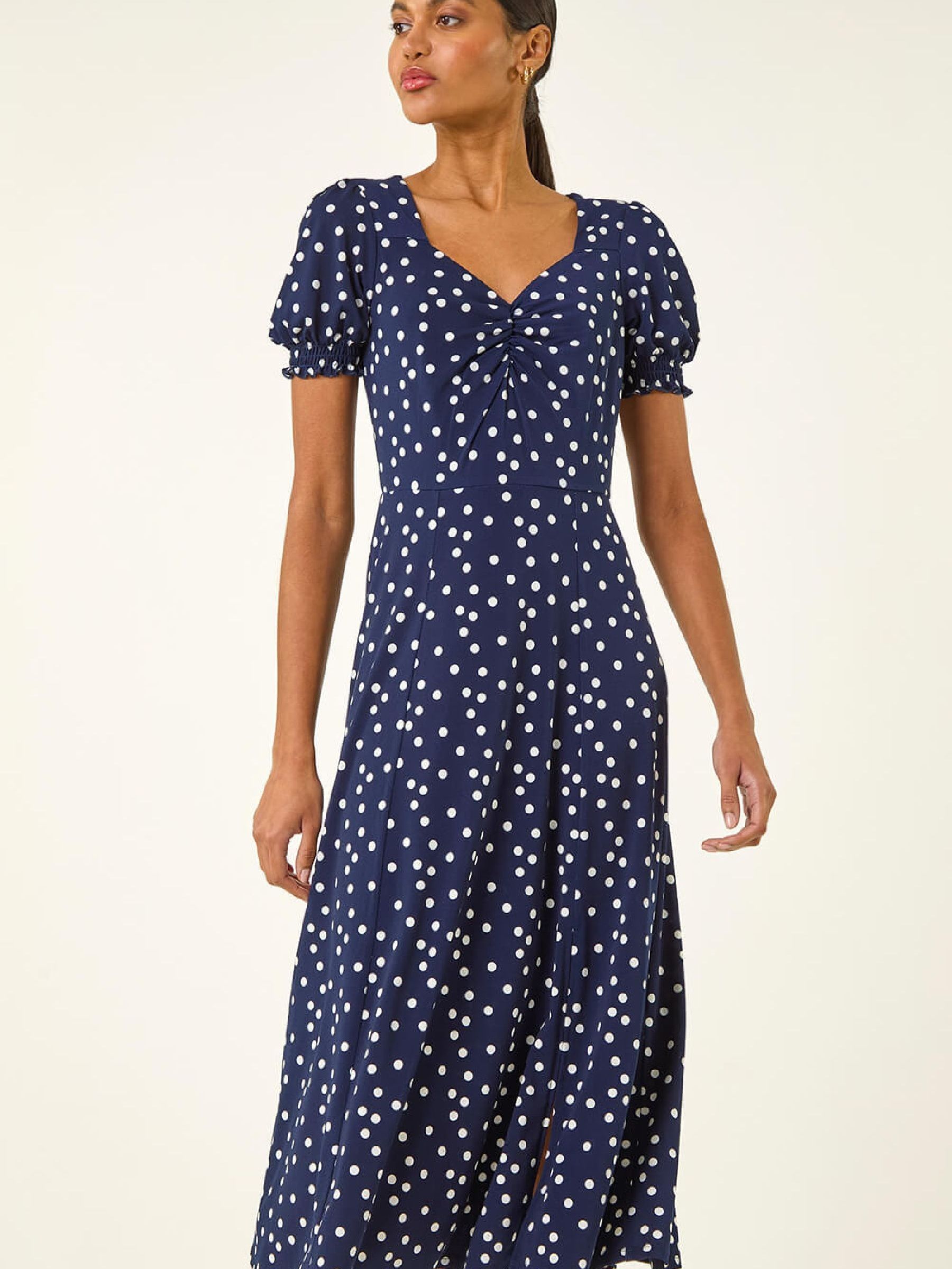 Buy Roman Blue Spot Print Sweetheart Neck Midi Dress from the Next UK ...