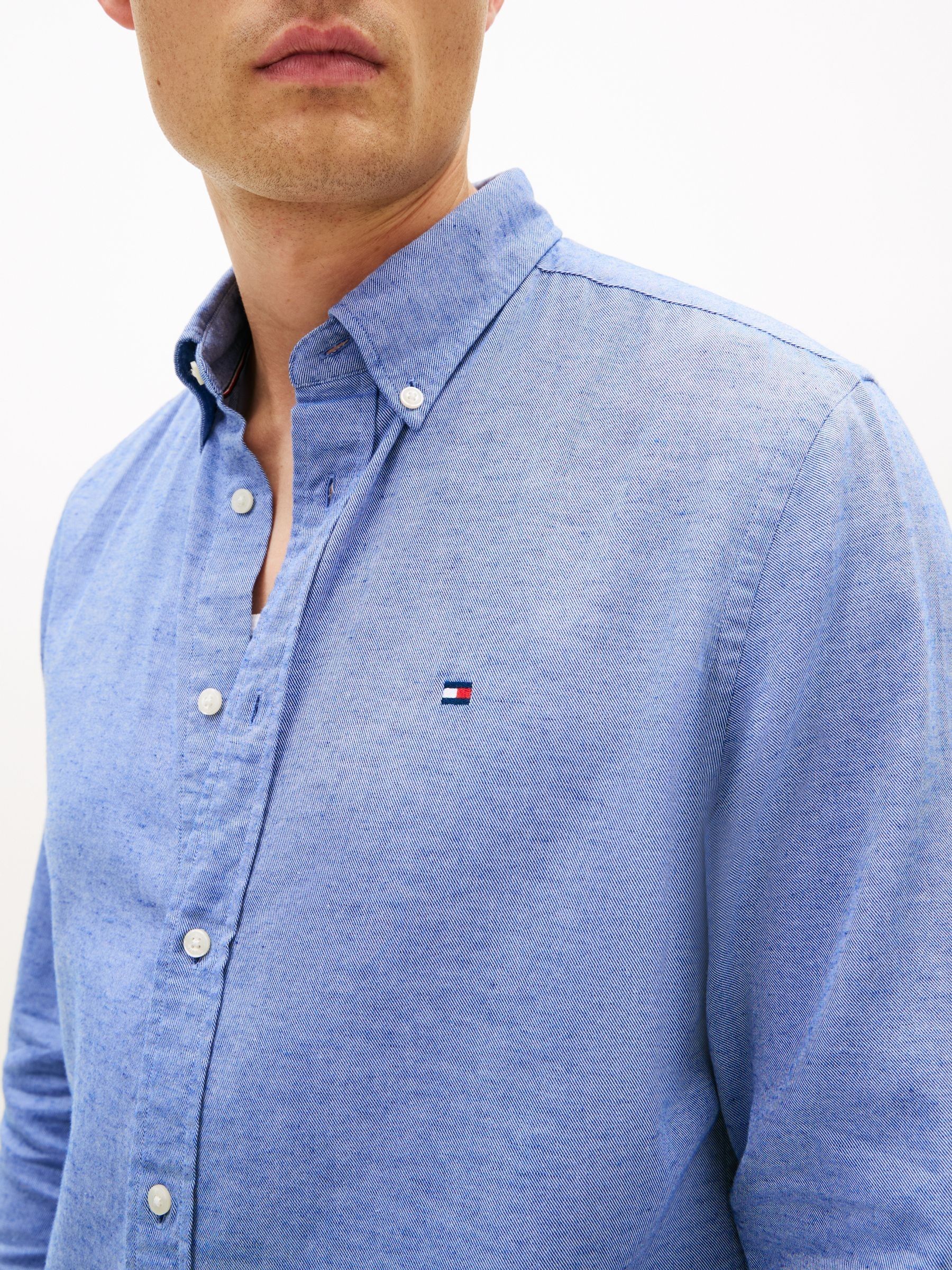 Buy Tommy Hilfiger Blue Brushed Linen Twill Rf Shirt from Next Australia