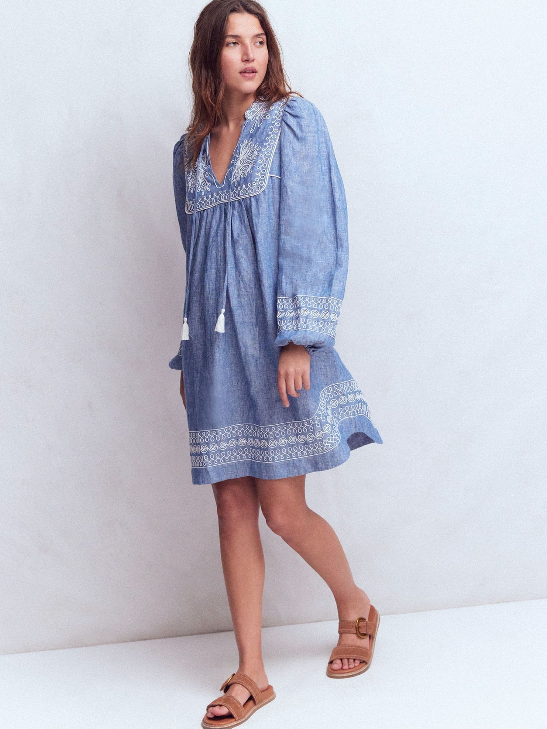 Buy Boden Blue Pia Linen Yoke Dress from Next Czech Republic