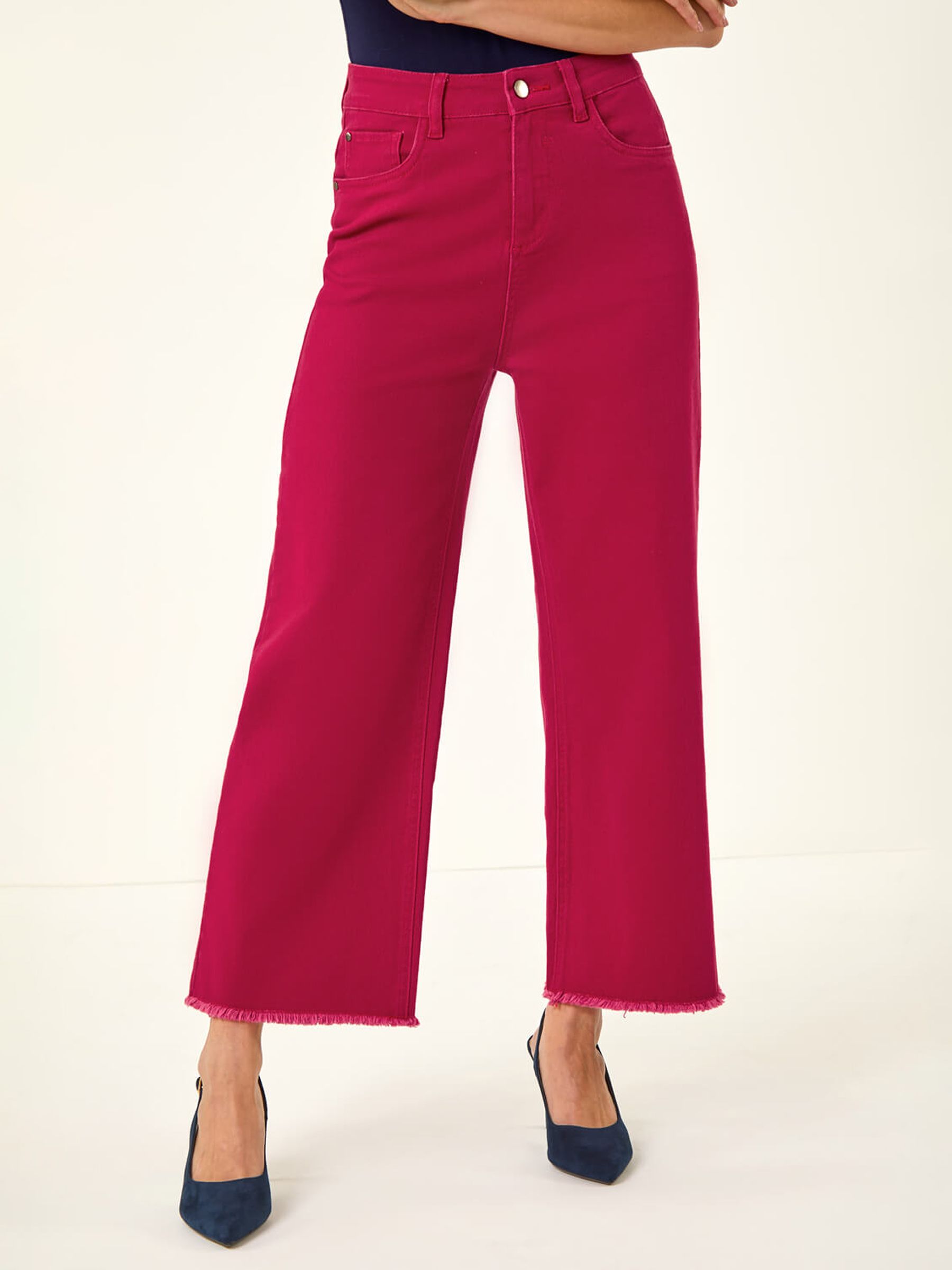 Buy Roman Red Petite Cotton Frayed Hem Trousers from the Next UK online ...