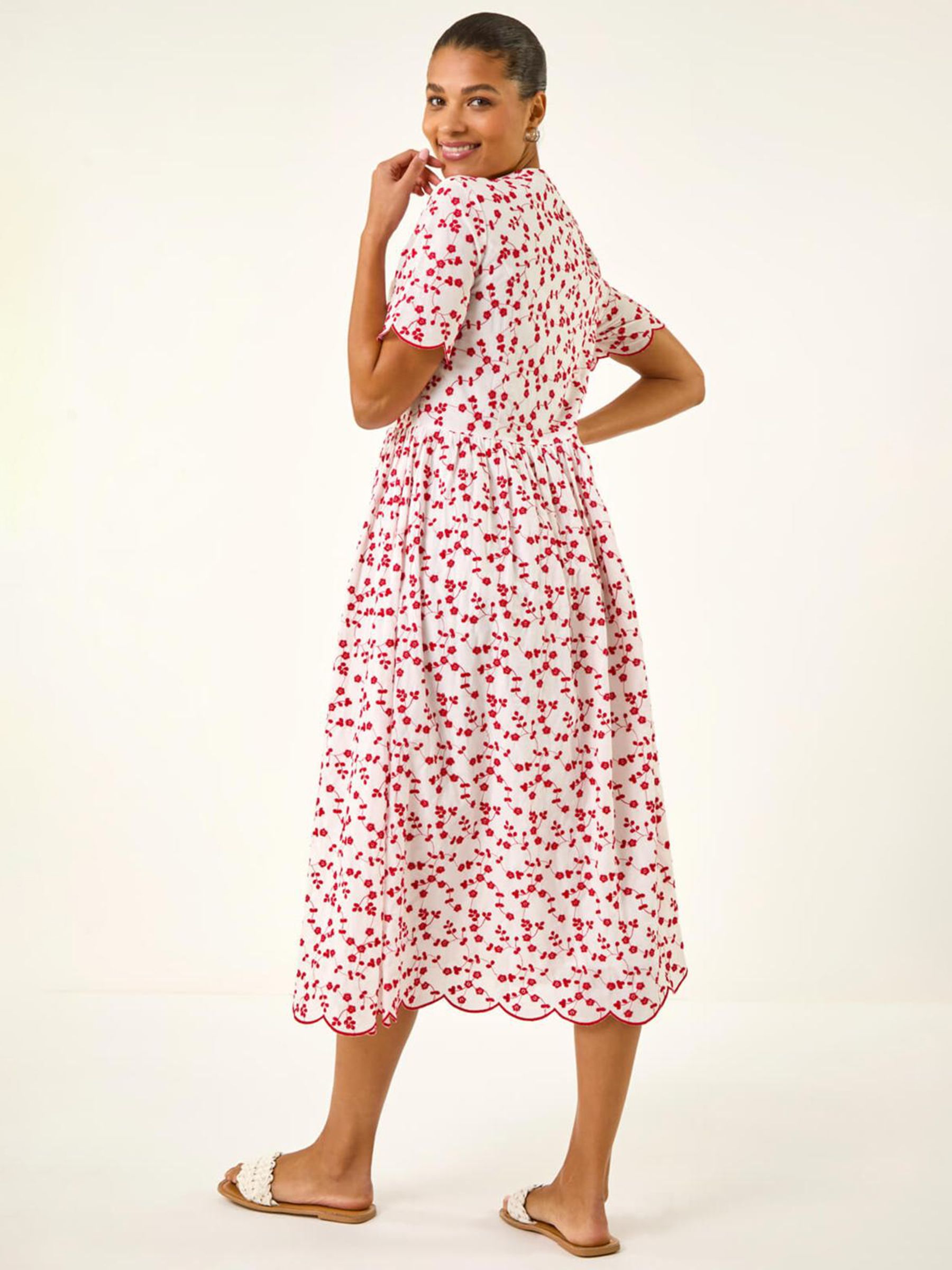 Buy Roman Red Embroidered Buttoned Midi Dress from Next Spain