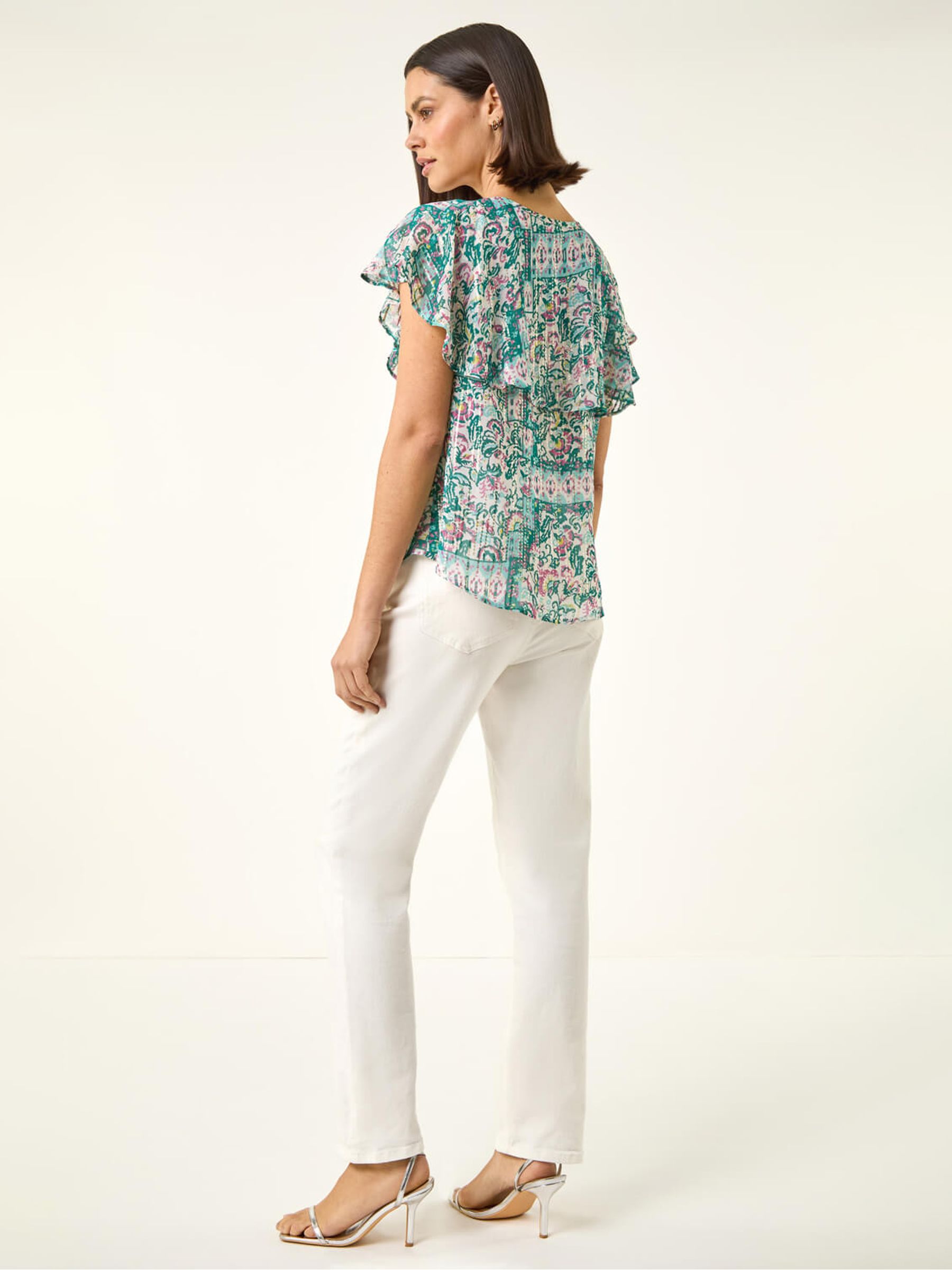 Buy Roman Green Abstract Print Ruffle Front Blouse from the Next UK ...