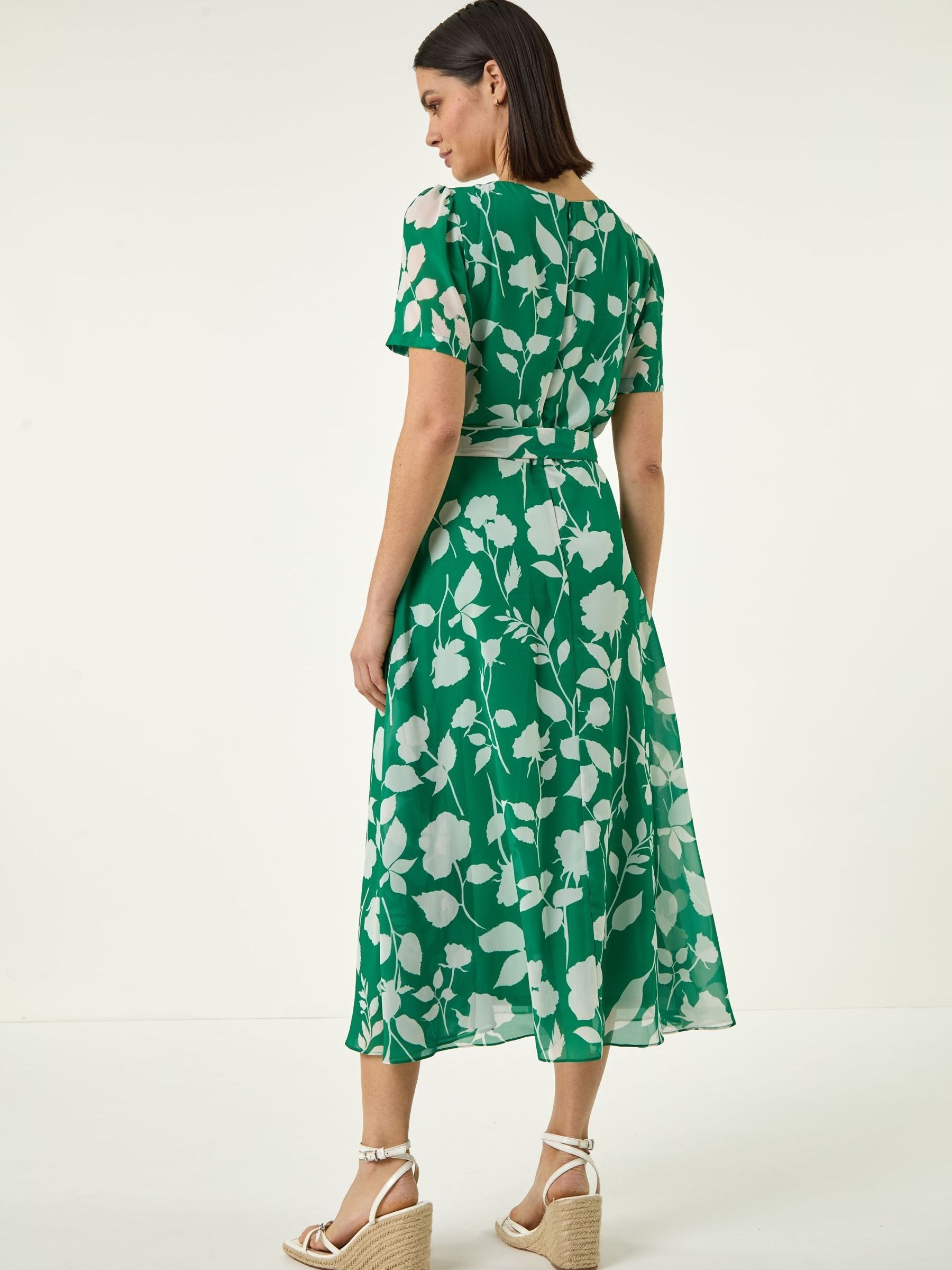 Buy Roman Green Flower Print Pleat Neck Midi Dress from the Next UK ...