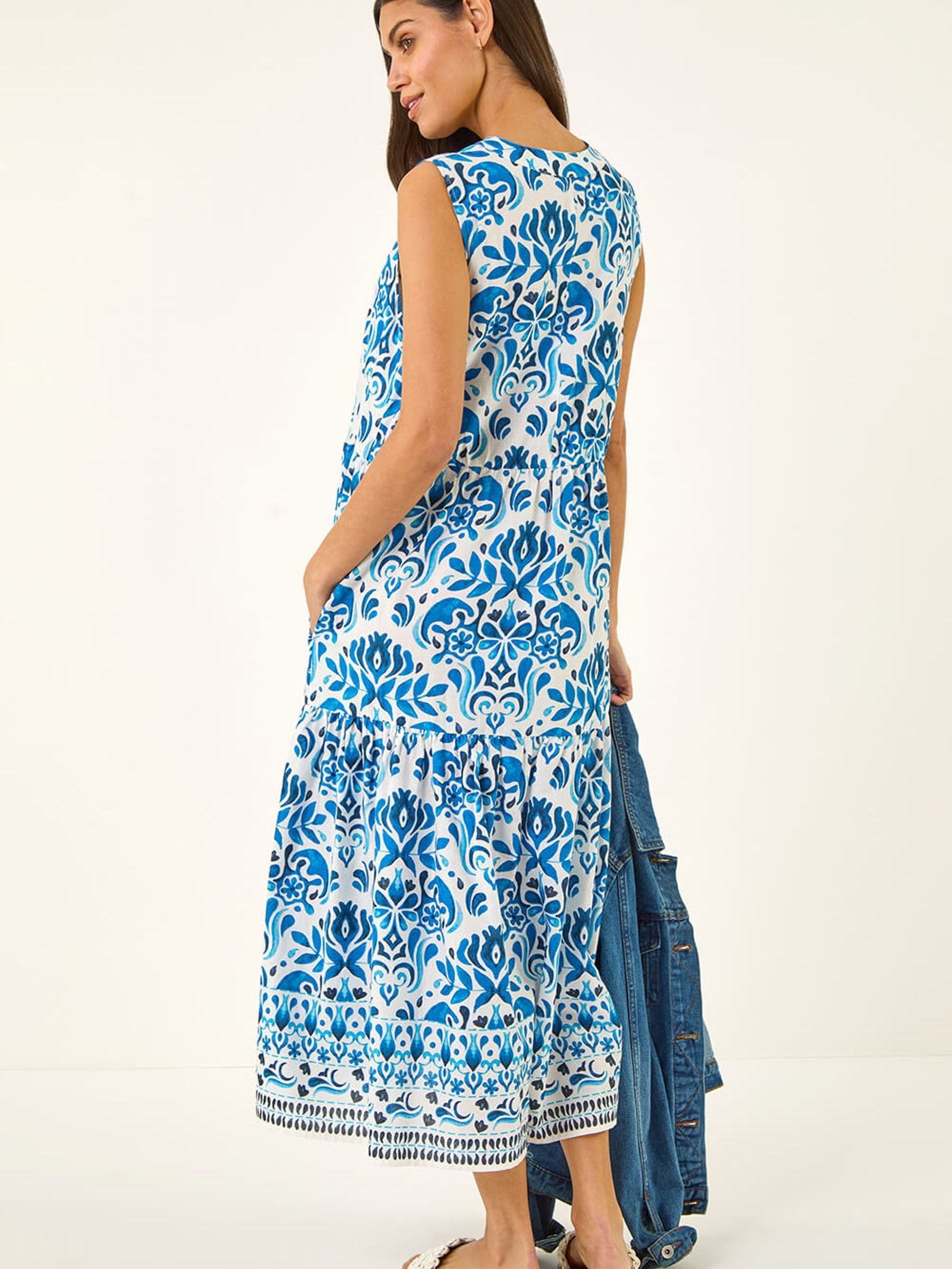 Buy Roman Blue Printed Button Detail Midi Dress from the Next UK online ...