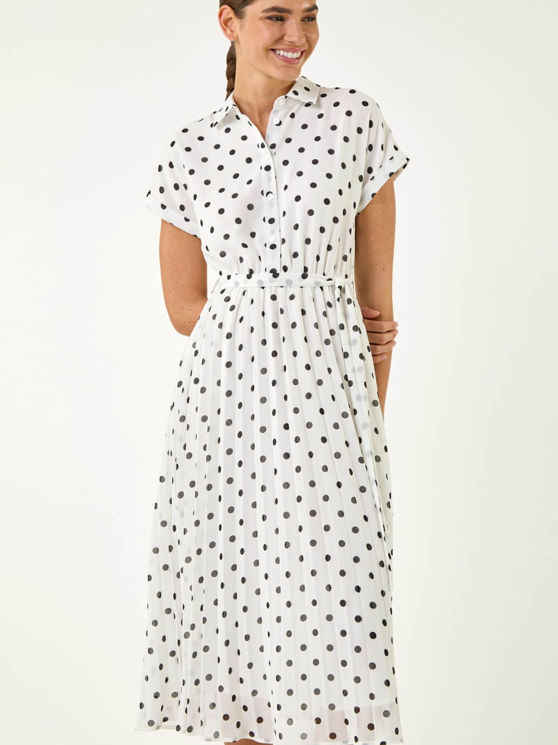 Buy Roman White Spot Print Pleated Shirt Midi Dress from Next Ireland