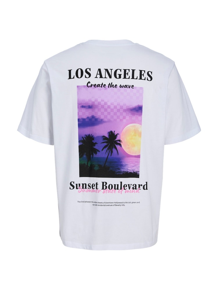 Buy JACK & JONES JUNIOR White Sunset Boulevard Back print Short Sleeve ...