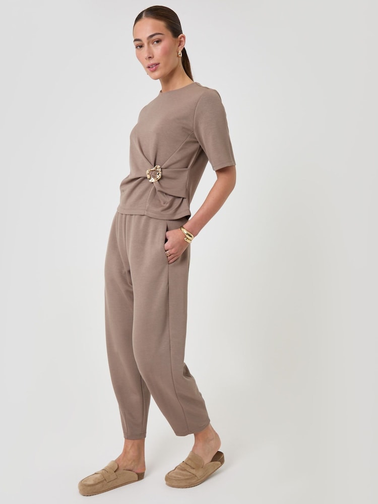 Buy Threadbare Brown Relaxed Fit Knot Detail Top & Barrel Leg Trousers ...