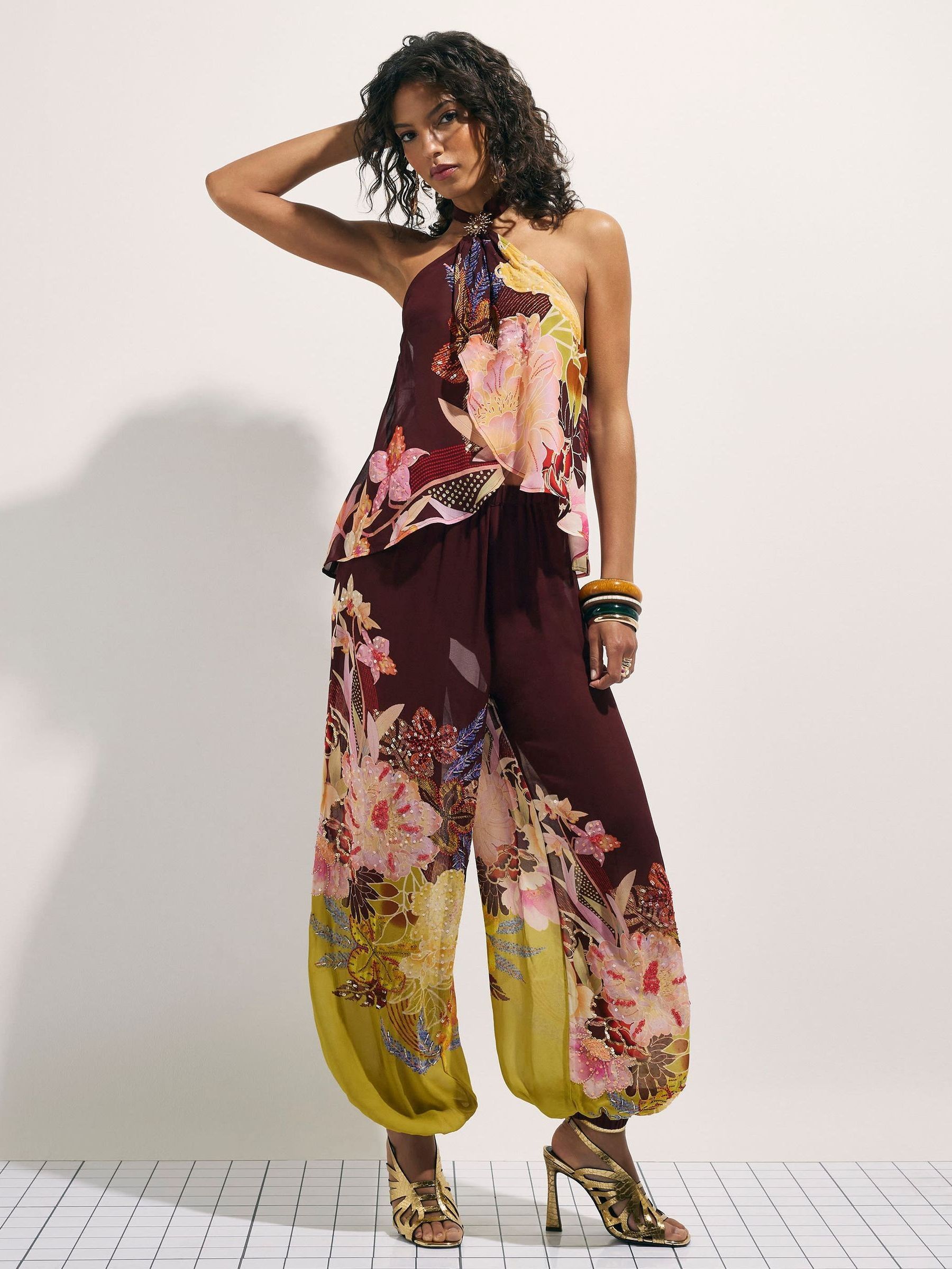 Buy River Island Brown Terry De Havilland Petite Oriental Print ...