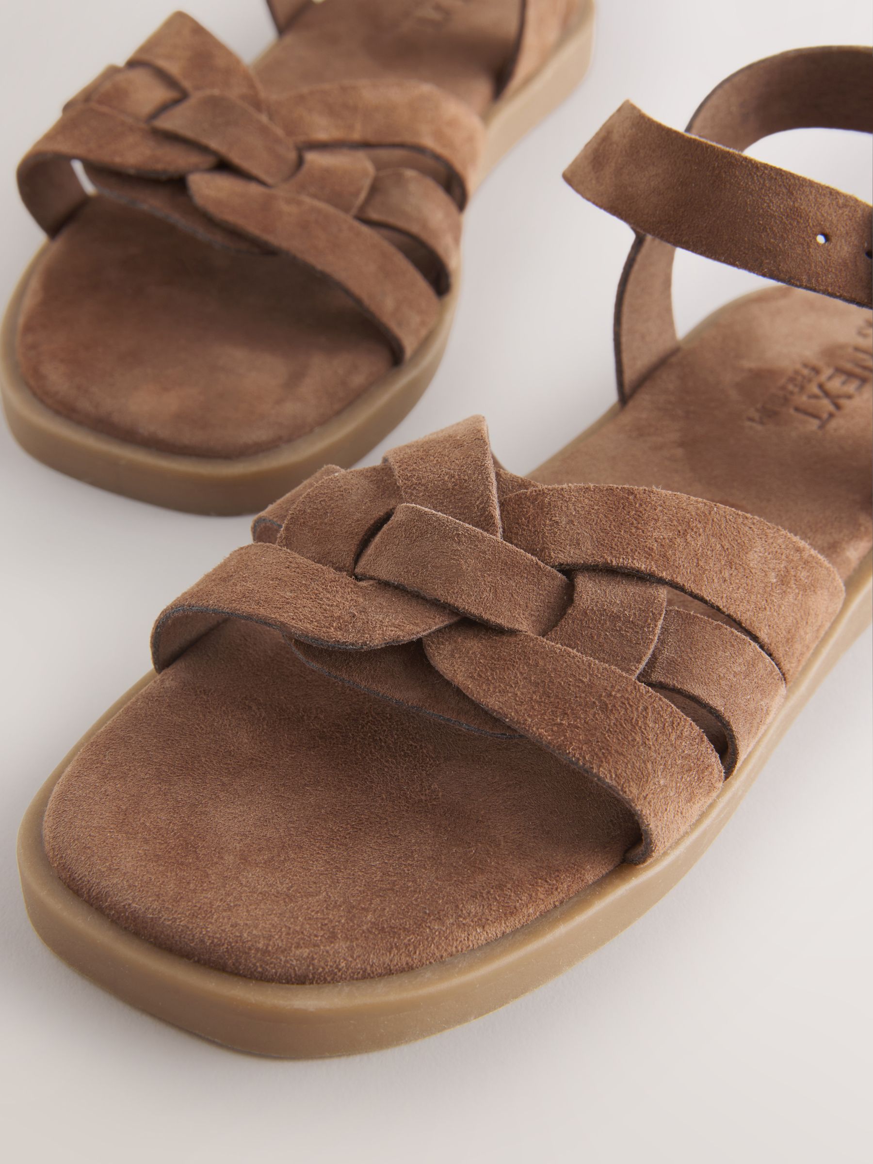 Buy Chocolate Brown Suede Standard Fit (F) Woven Sandals from the Next ...