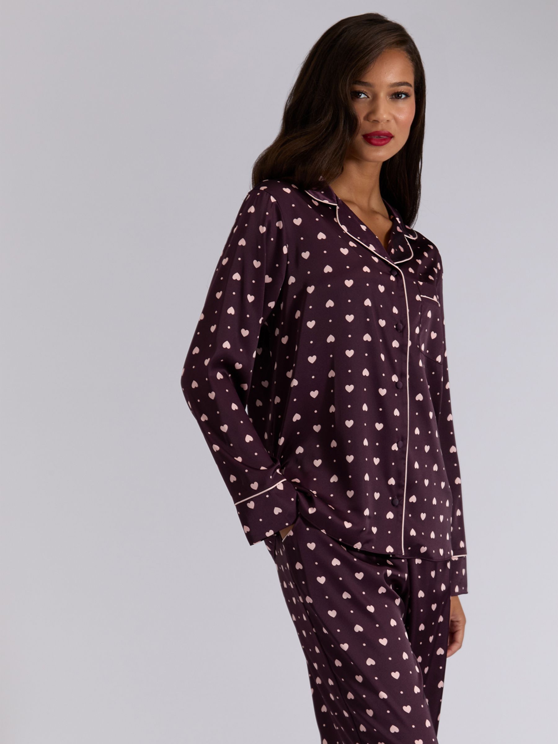 Buy Boux Avenue Purple Satin Heart Revere Top & Trouser Pyjamas Set ...