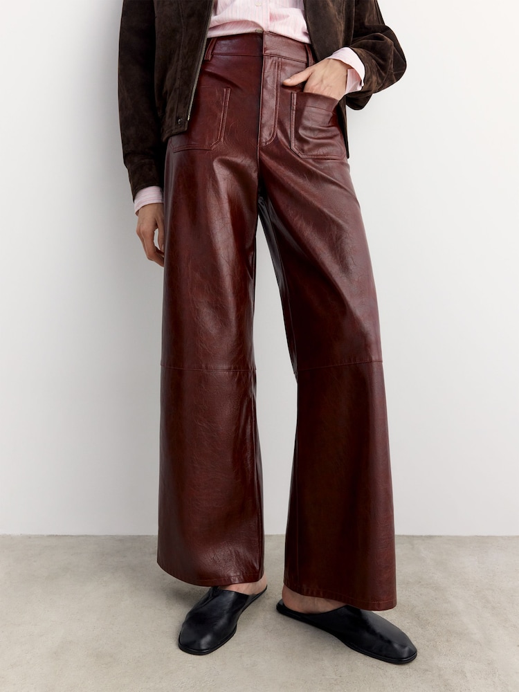 Buy BHOEM Burgundy Red Faux Leather Patch Pockets Trousers from Next ...