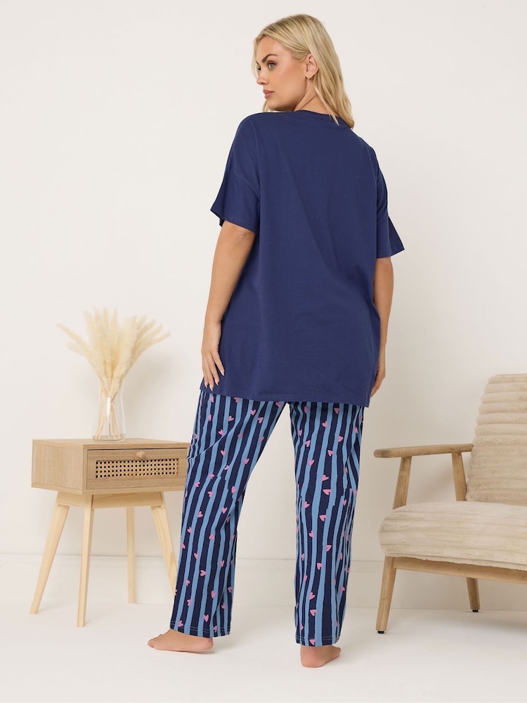 Buy Yours Curve Blue Short Sleeve Wide Leg Pyjamas Set from Next Israel