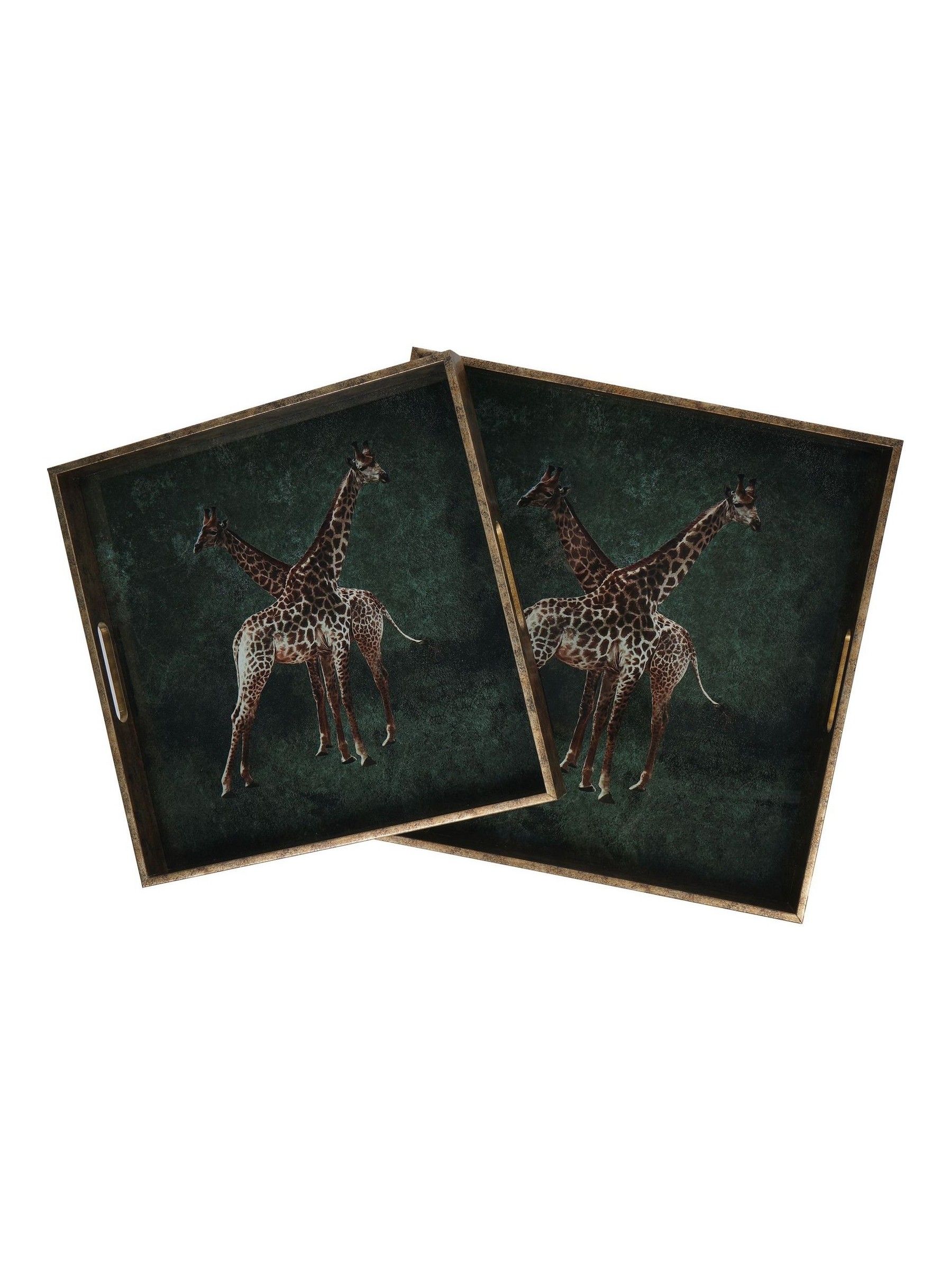 Buy Libra Interiors Green Giraffe Decorative Set of 2 Nesting Trays ...