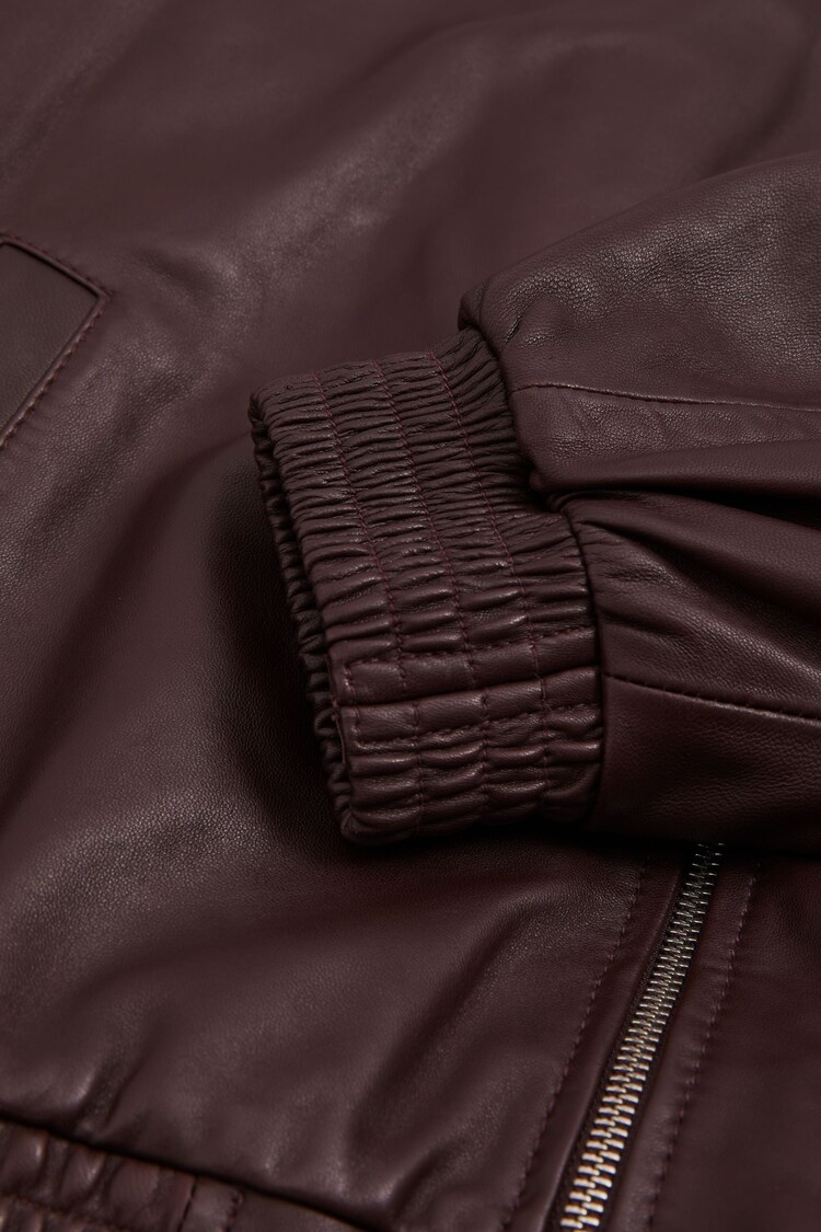 Reiss Atelier Leather Latched-Collar Bomber Jacket in Berry - REISS