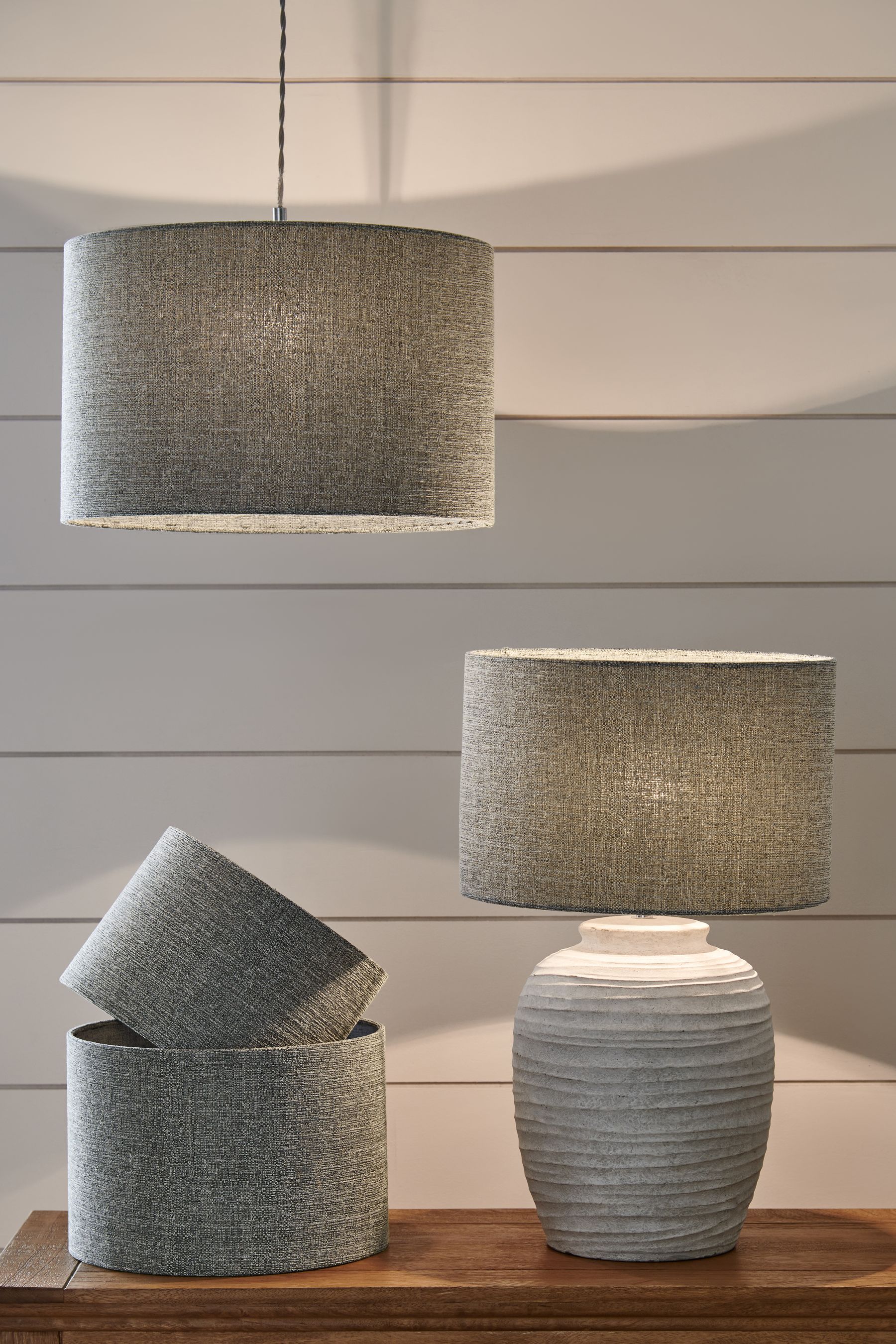 Buy Light Grey Tweedy Plain Easy Fit Shade Ceiling Light from the Next ...