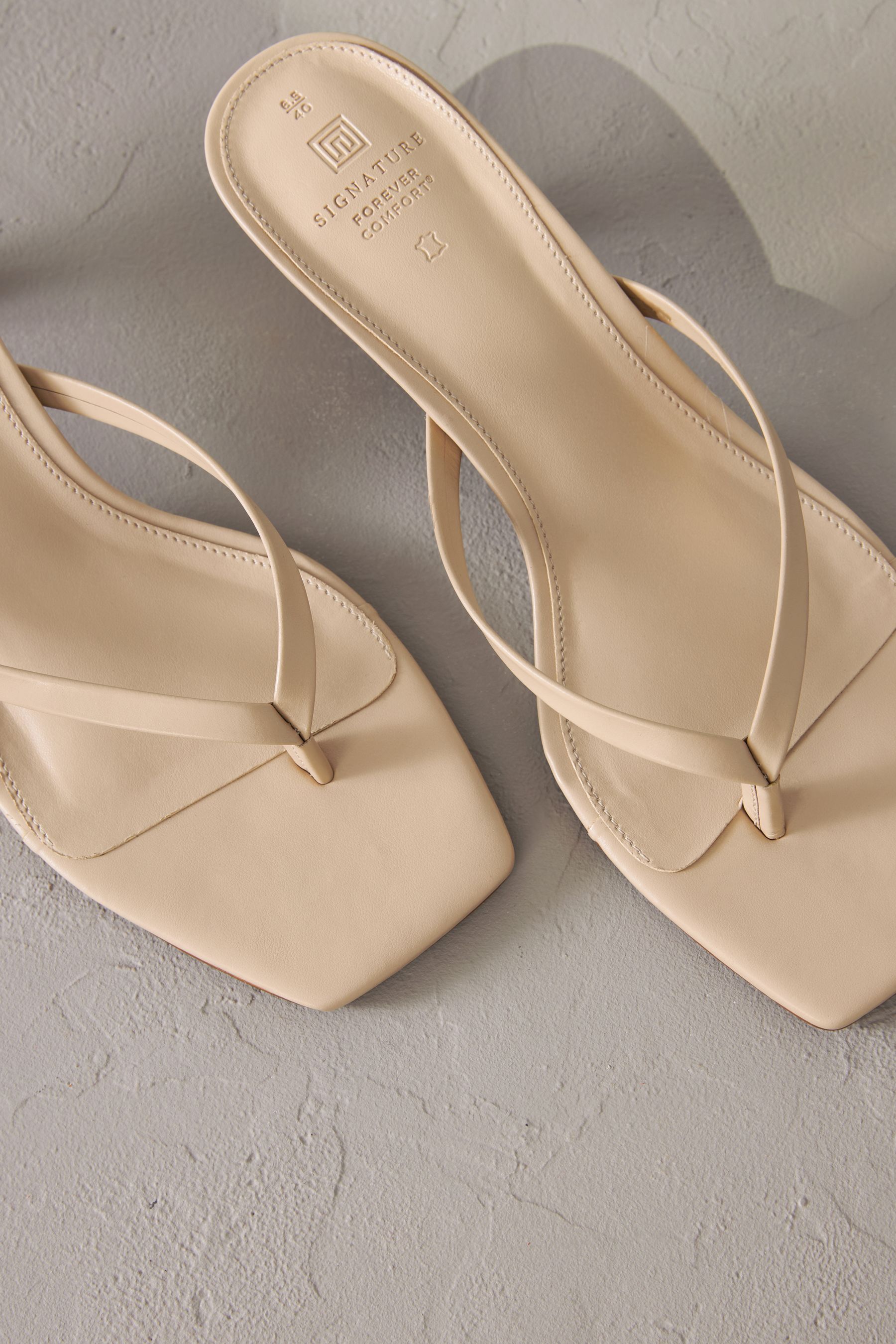 Buy Camel Natural Premium Leather Toe Post Heeled Mules from the Next ...