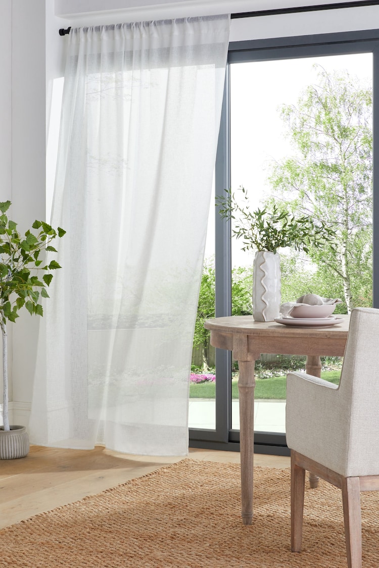 Buy White Linen Look Slot Top Voile Unlined Sheer Panel Curtain from ...